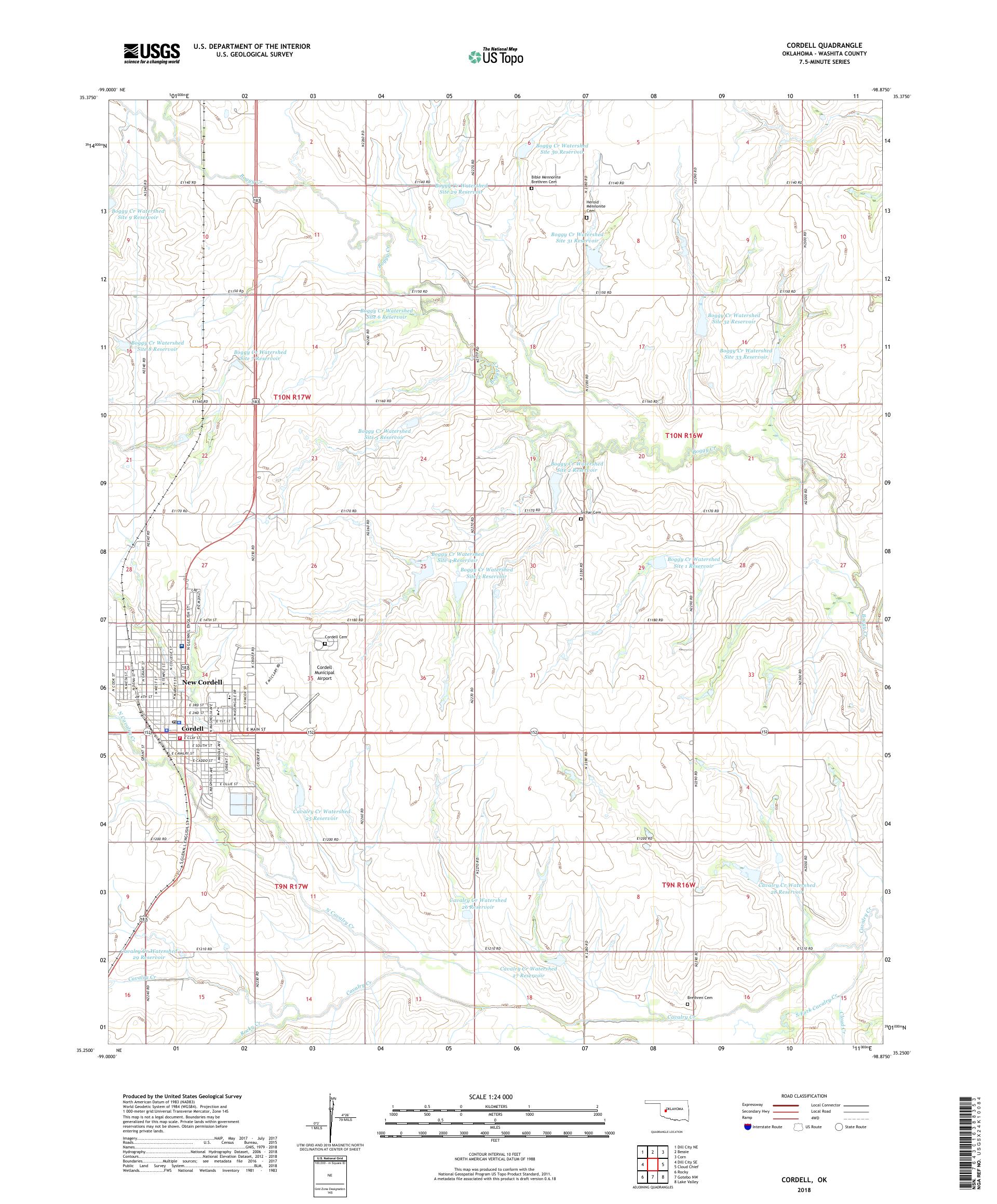 Cordell Oklahoma US Topo Map – MyTopo Map Store