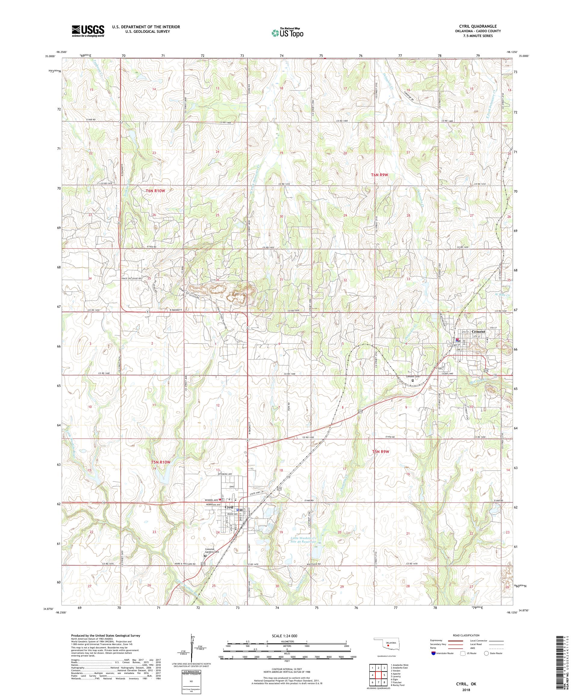 Cyril Oklahoma US Topo Map – MyTopo Map Store