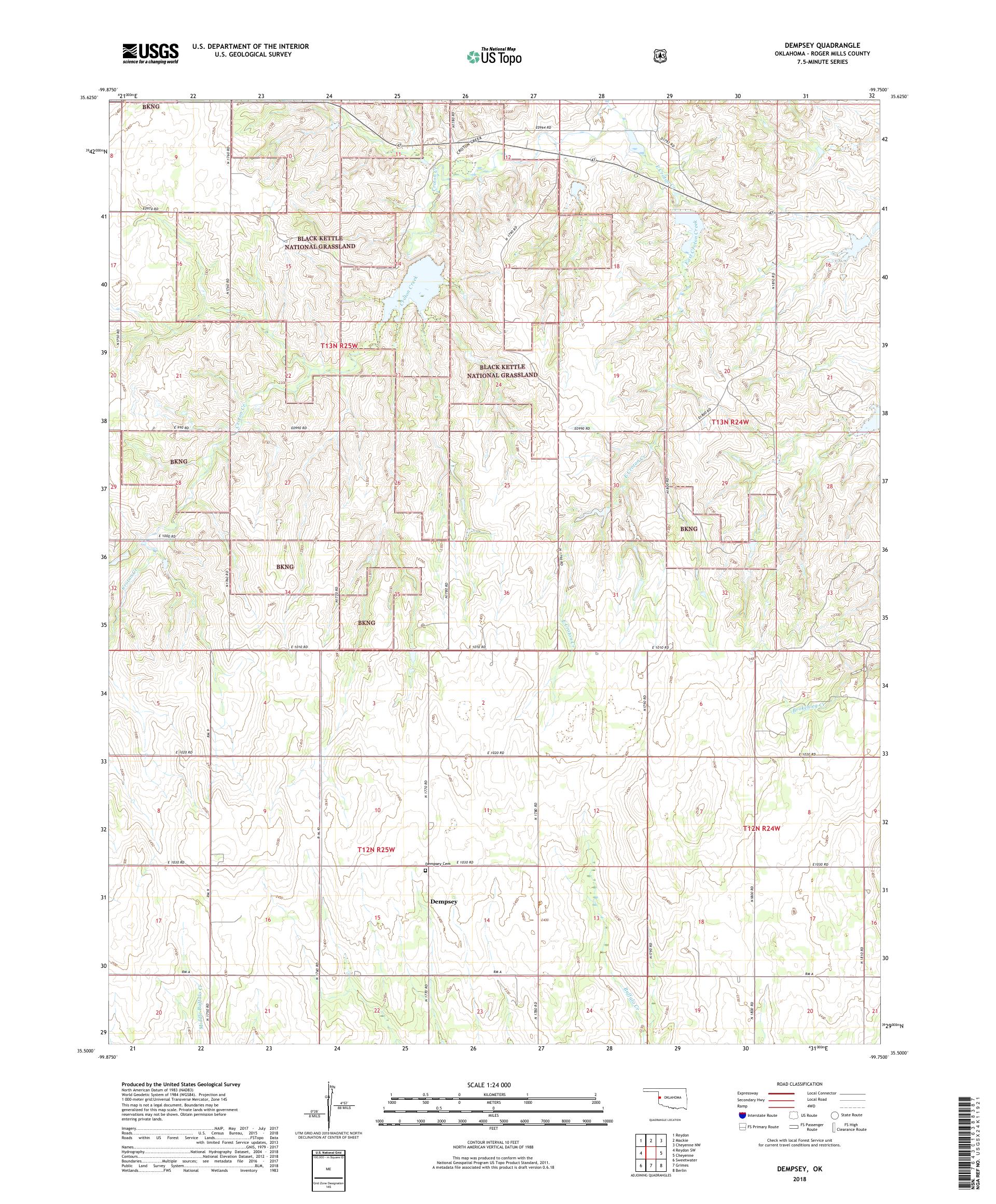 Dempsey Oklahoma US Topo Map – MyTopo Map Store