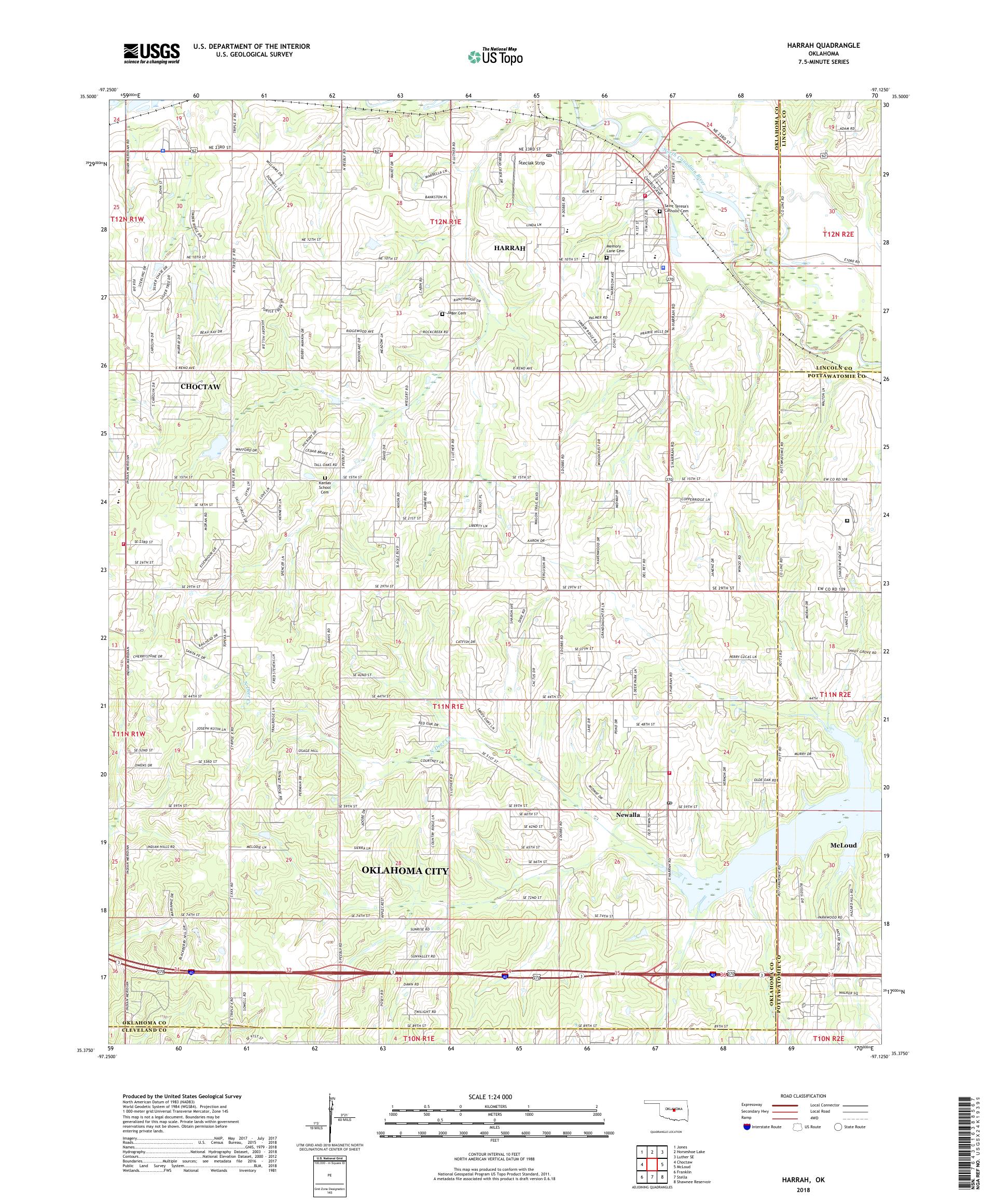 Harrah Oklahoma US Topo Map – MyTopo Map Store