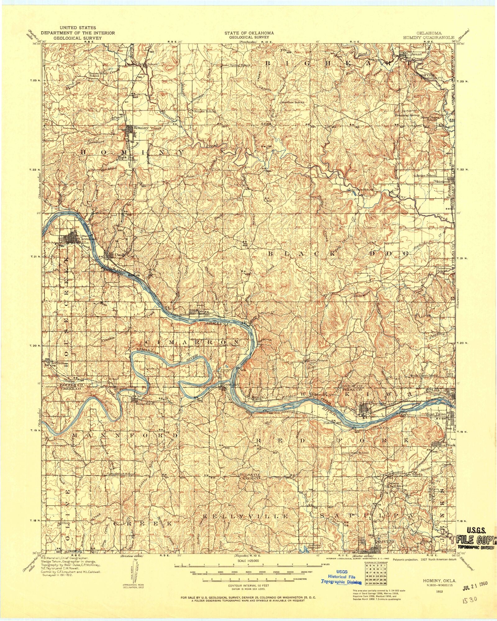 Historic 1912 Hominy Oklahoma 30'x30' Topo Map – MyTopo Map Store