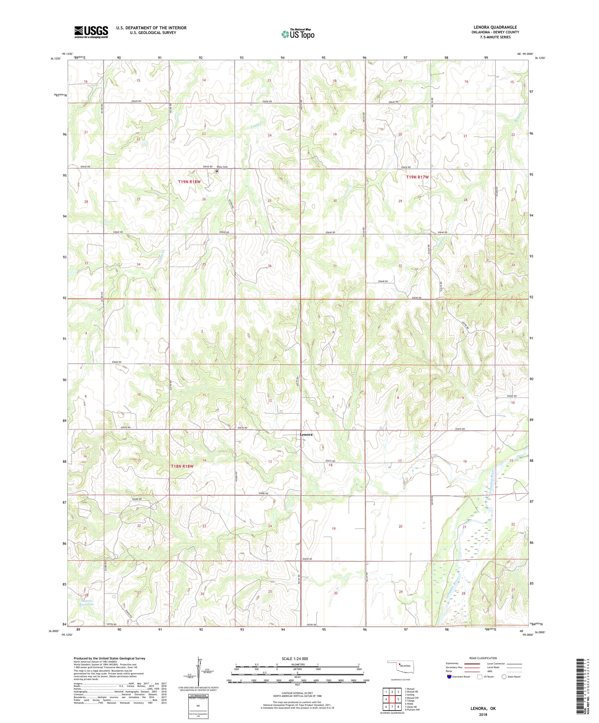 Lenora Oklahoma US Topo Map – MyTopo Map Store