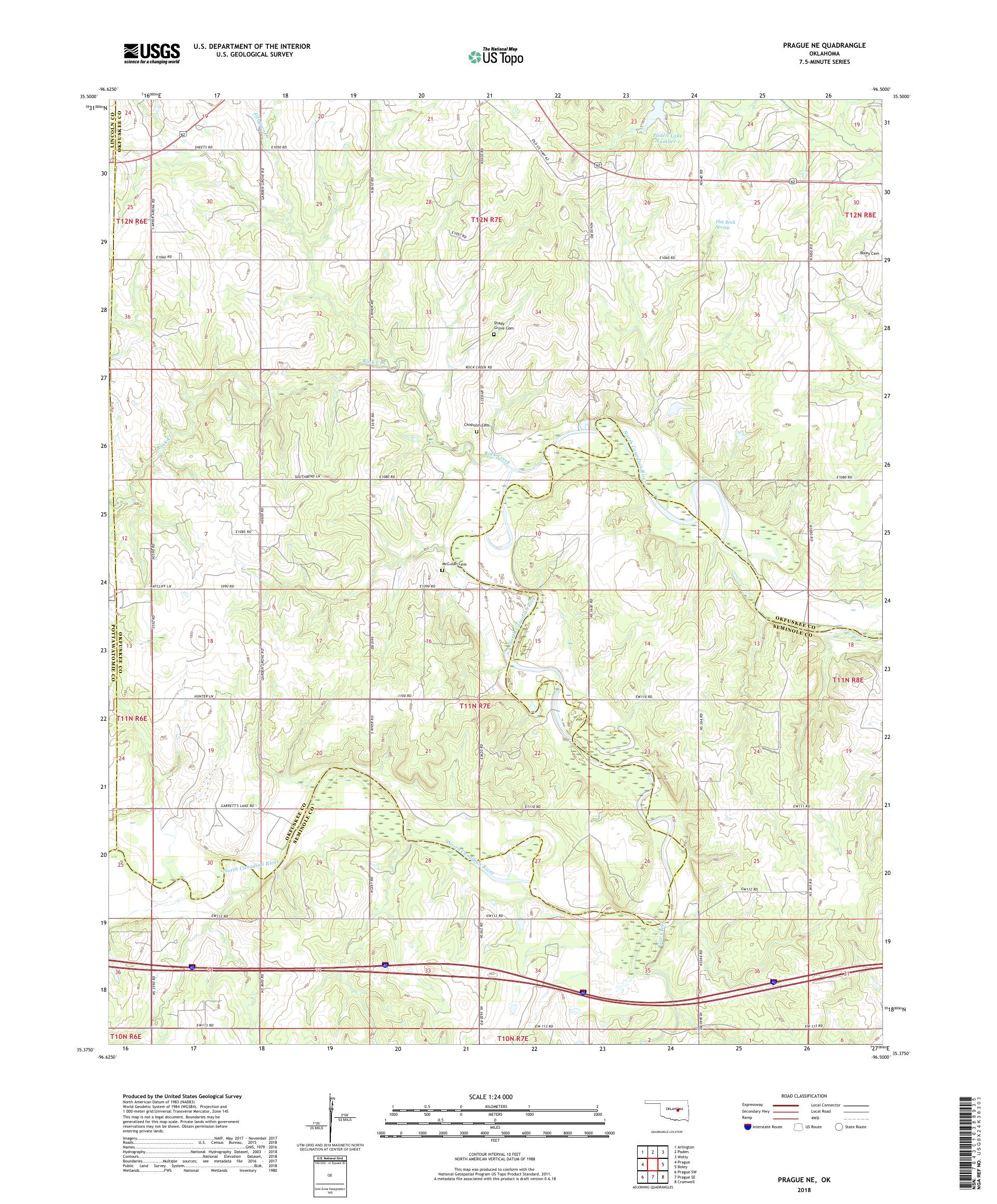 Prague NE Oklahoma US Topo Map – MyTopo Map Store