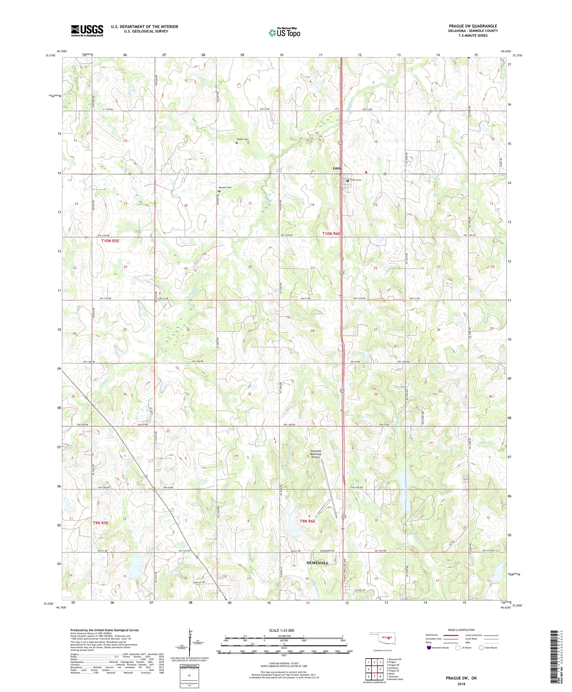 Prague SW Oklahoma US Topo Map – MyTopo Map Store