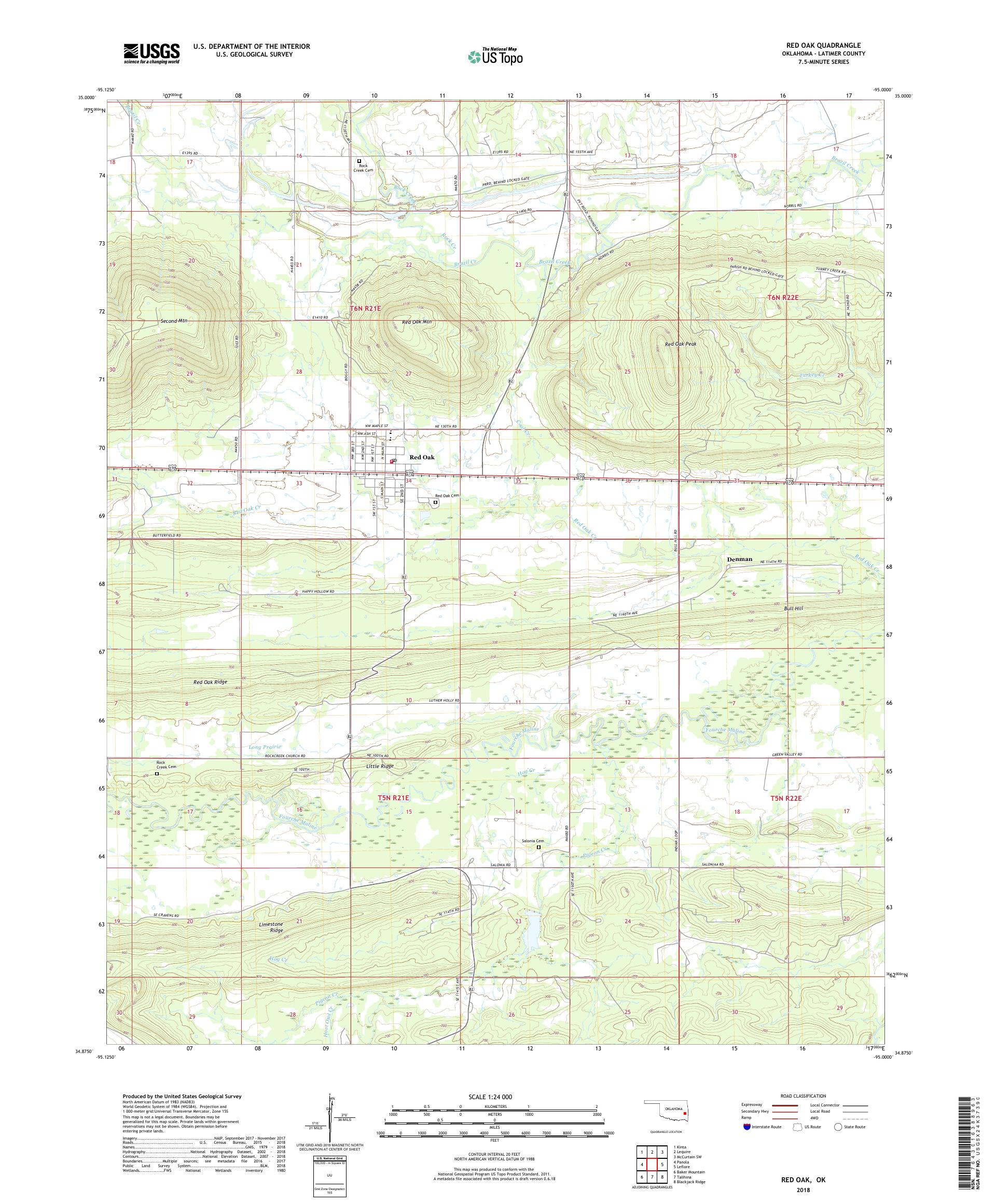 Red Oak Oklahoma US Topo Map – MyTopo Map Store