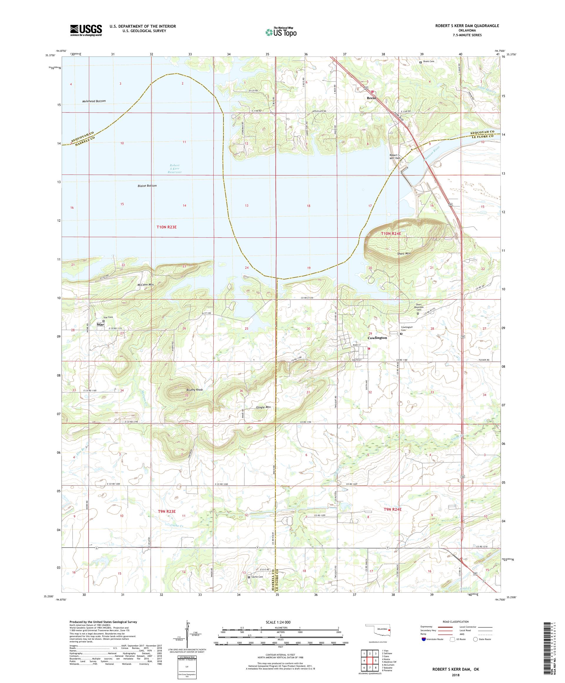 Robert S Kerr Dam Oklahoma US Topo Map – MyTopo Map Store