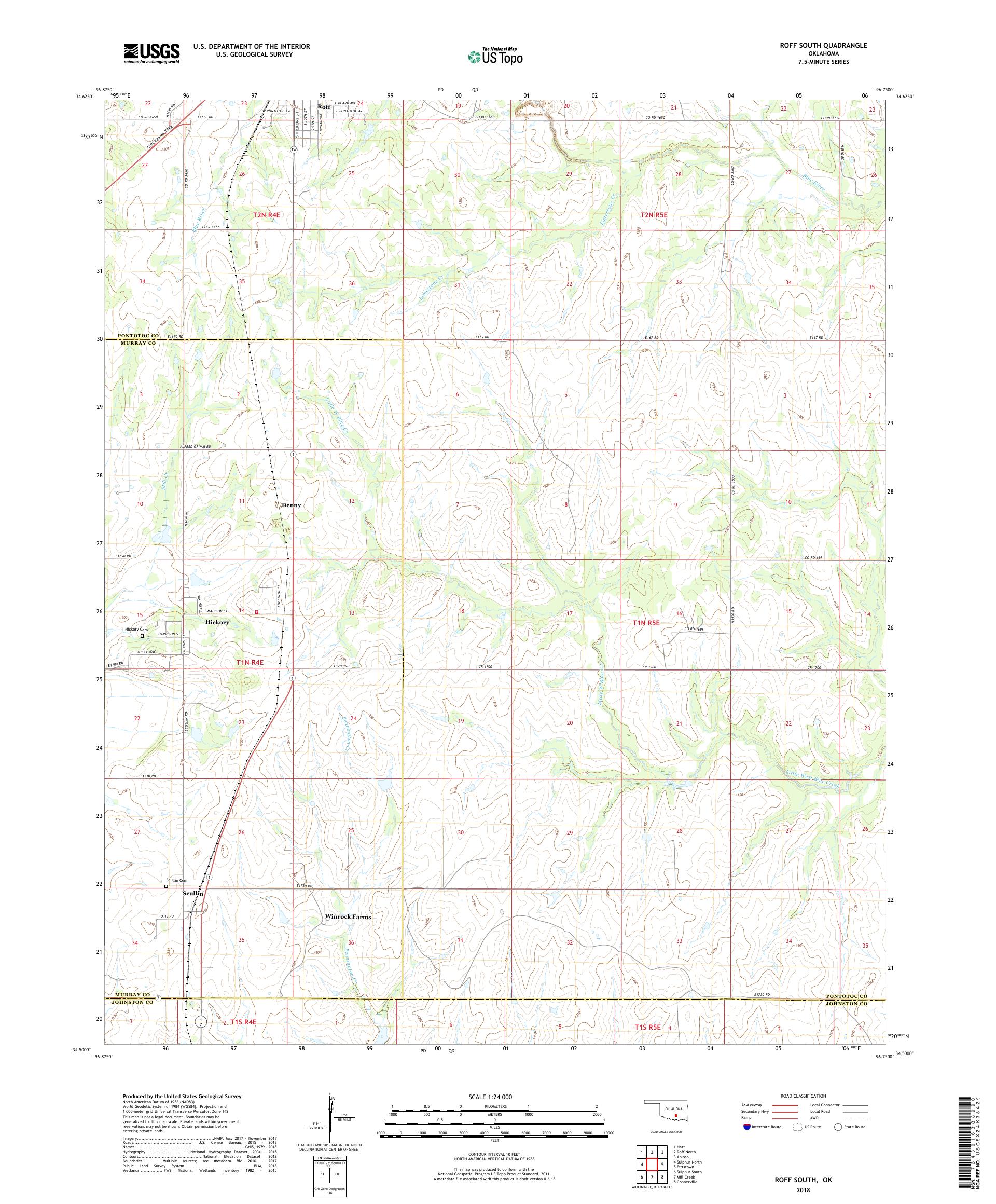 Roff South Oklahoma US Topo Map – MyTopo Map Store