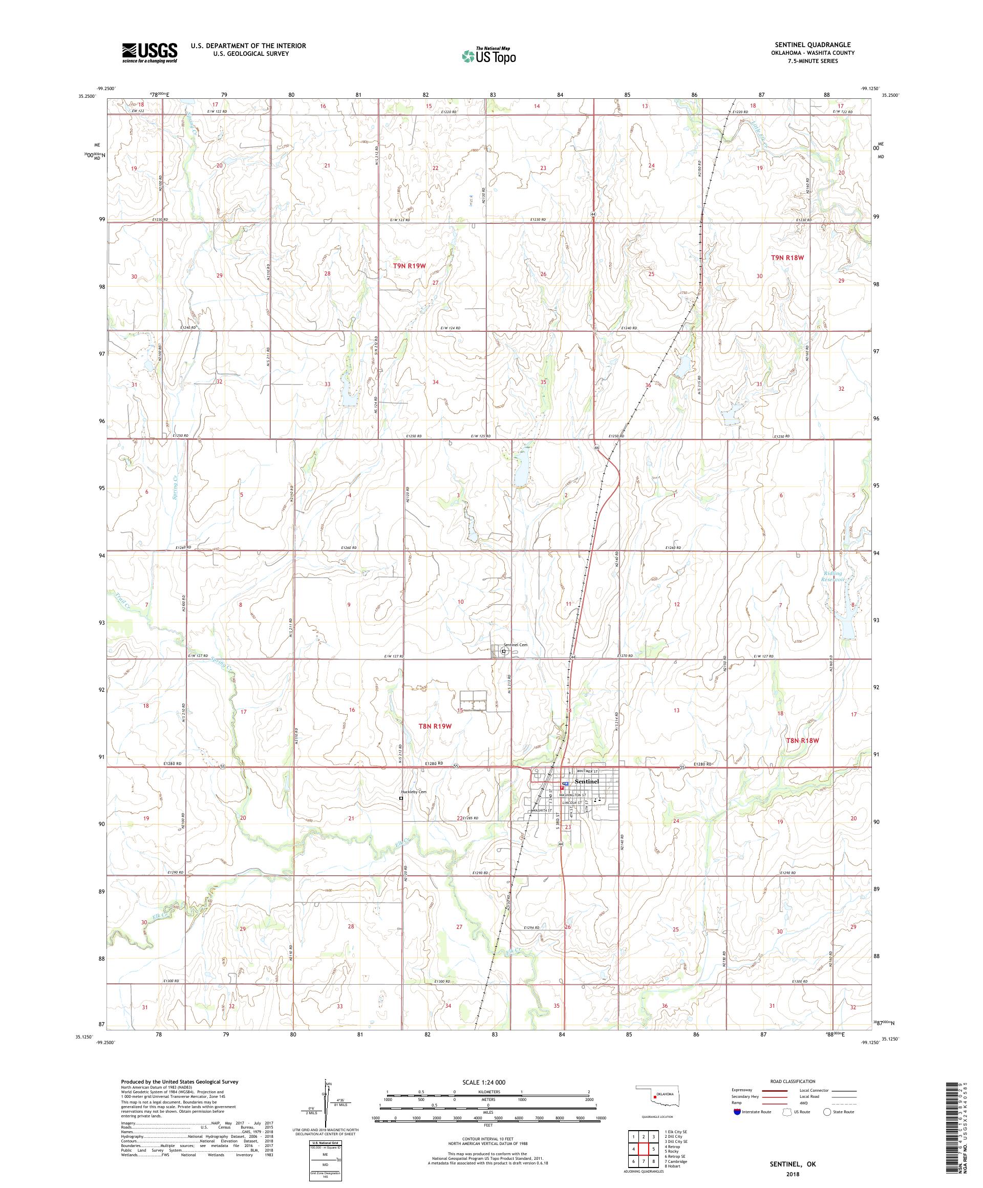 Sentinel Oklahoma US Topo Map – MyTopo Map Store