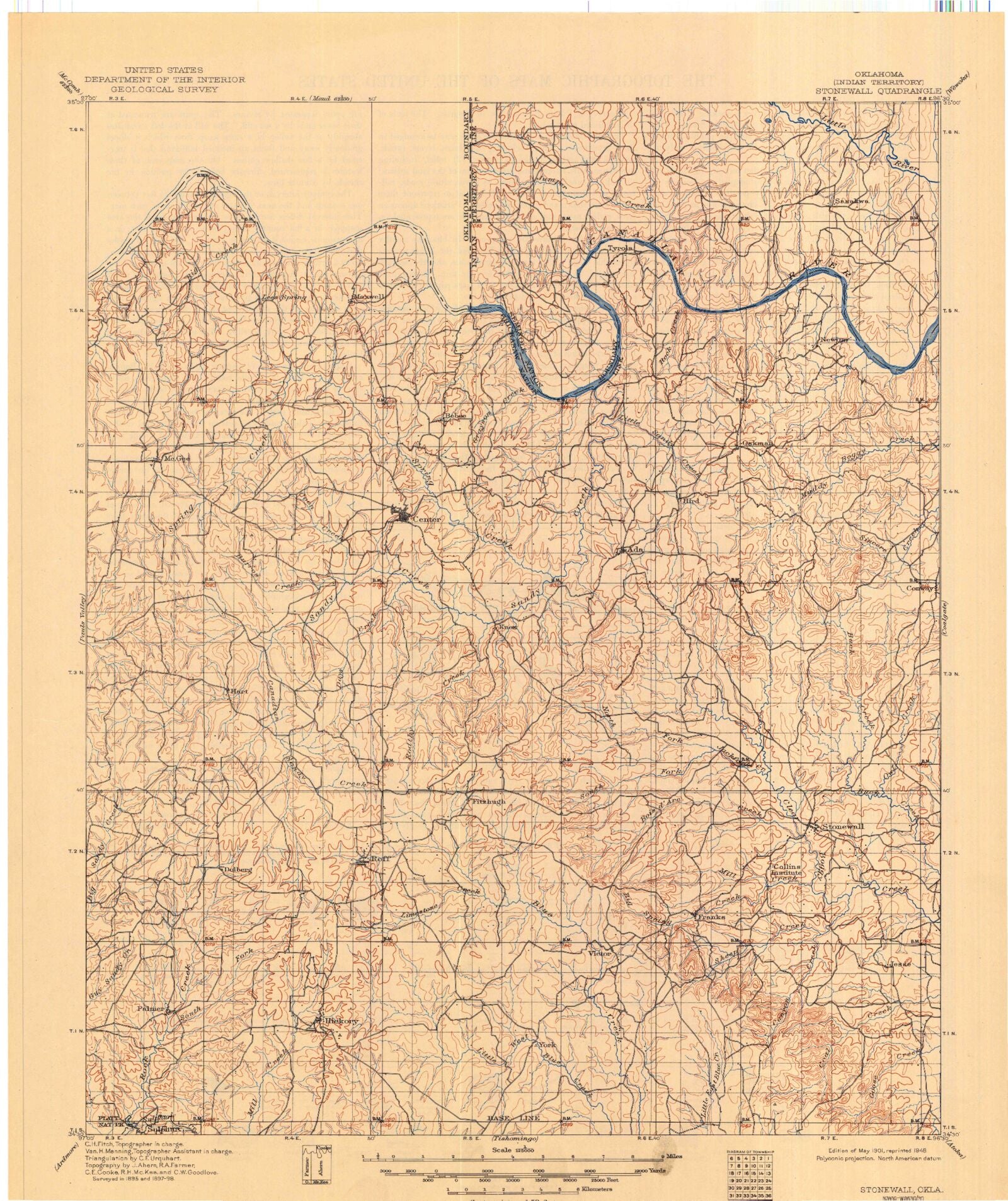 Historic 1901 Stonewall Oklahoma 30'x30' Topo Map – MyTopo Map Store