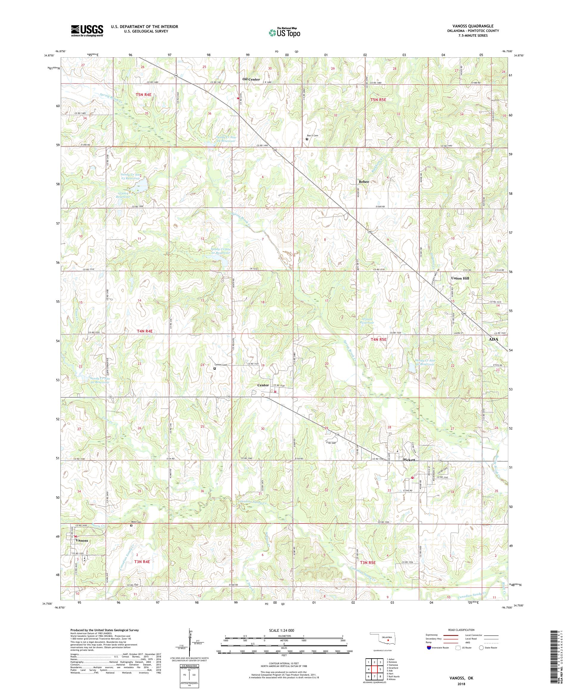 Vanoss Oklahoma US Topo Map – MyTopo Map Store