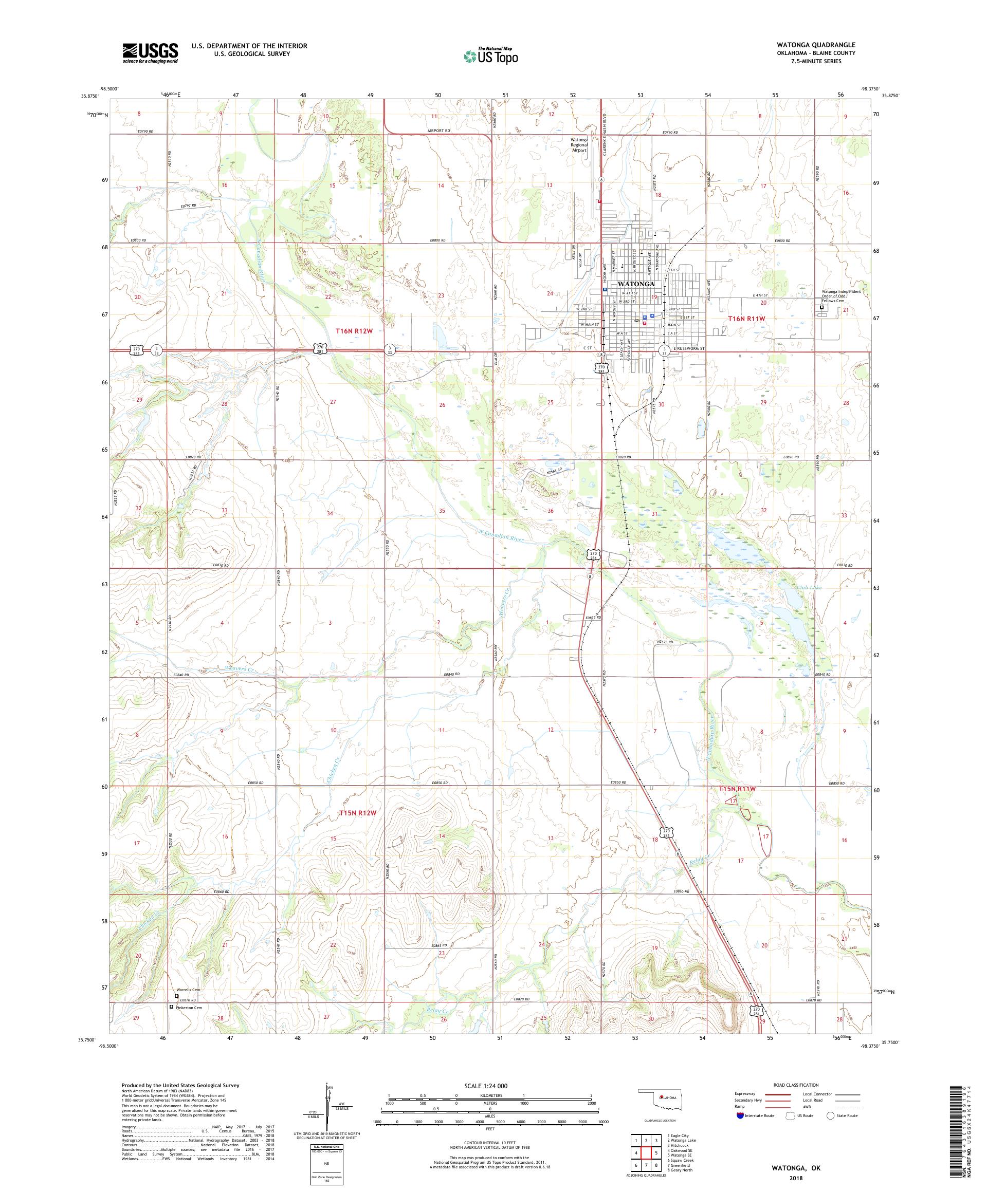 Watonga Oklahoma US Topo Map – MyTopo Map Store