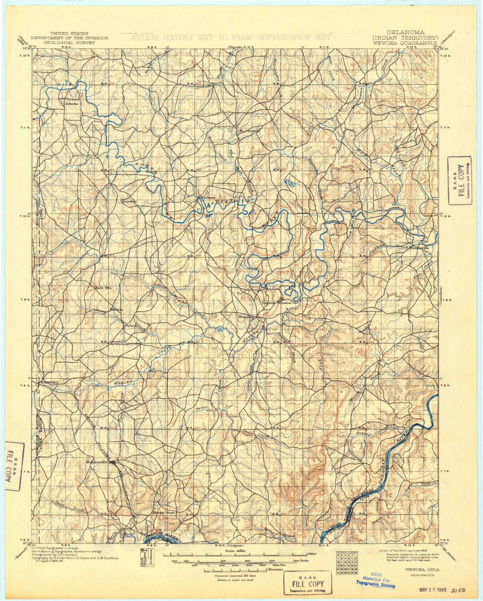 Historic 1900 Wewoka Oklahoma 30'x30' Topo Map – MyTopo Map Store