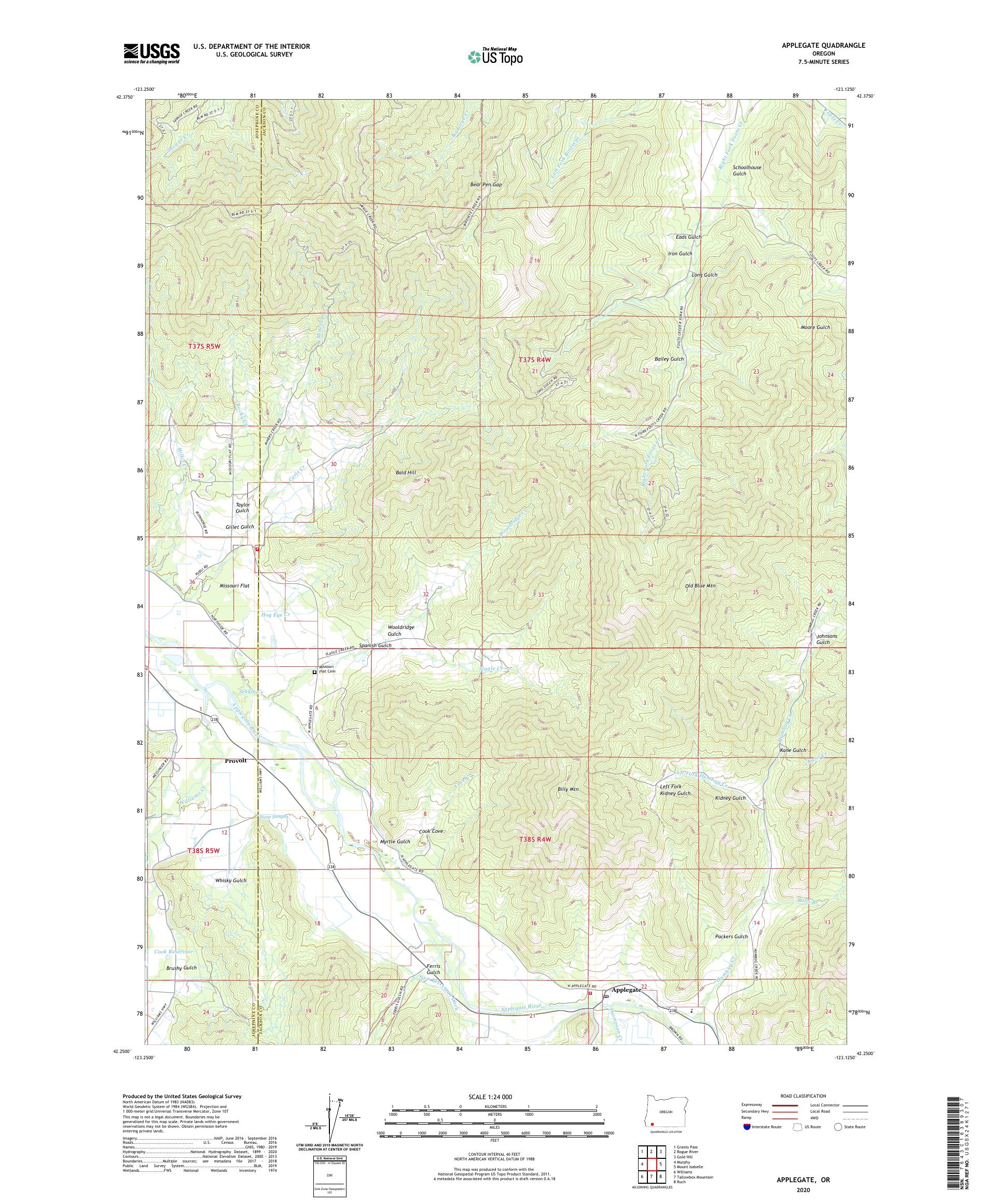 Applegate Oregon US Topo Map – MyTopo Map Store