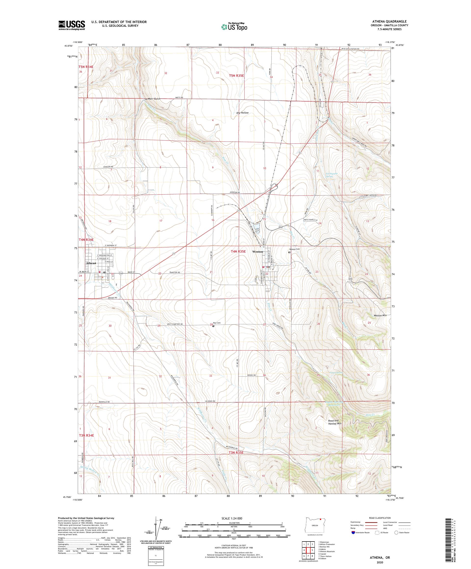 Athena Oregon US Topo Map – MyTopo Map Store