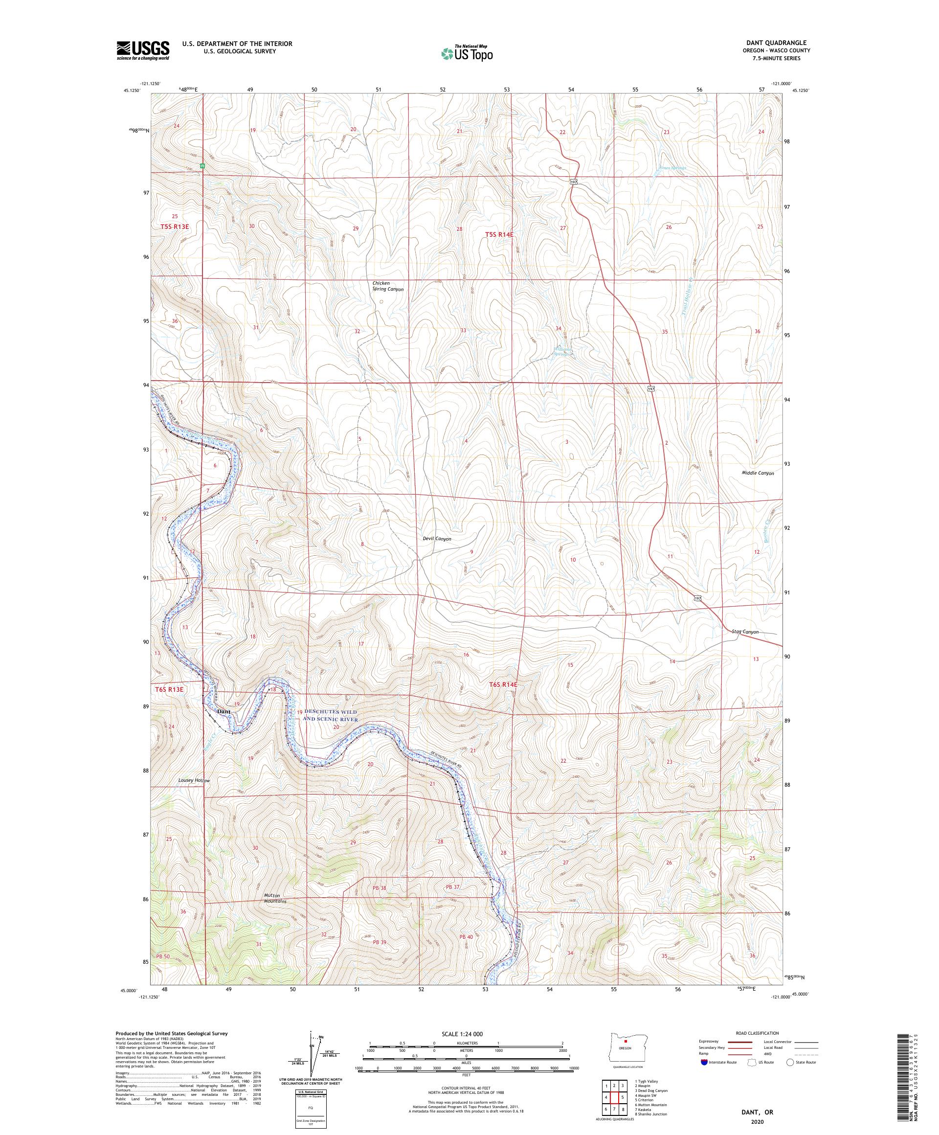 Dant Oregon US Topo Map – MyTopo Map Store