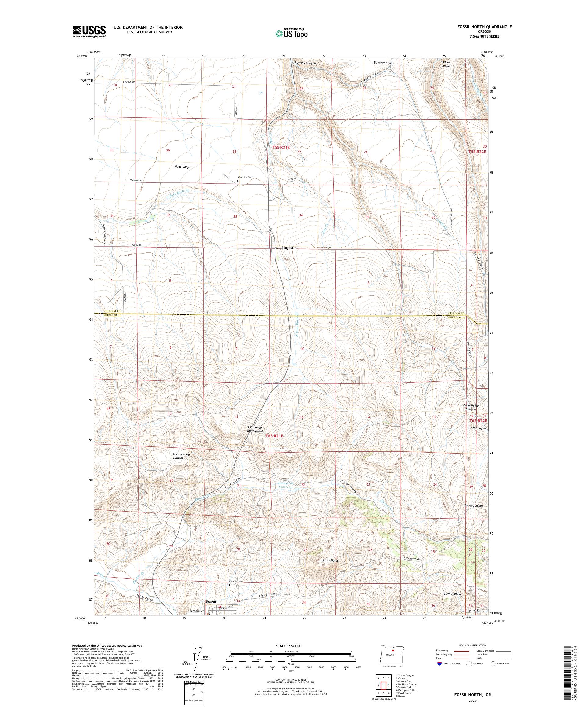 Fossil North Oregon US Topo Map – MyTopo Map Store