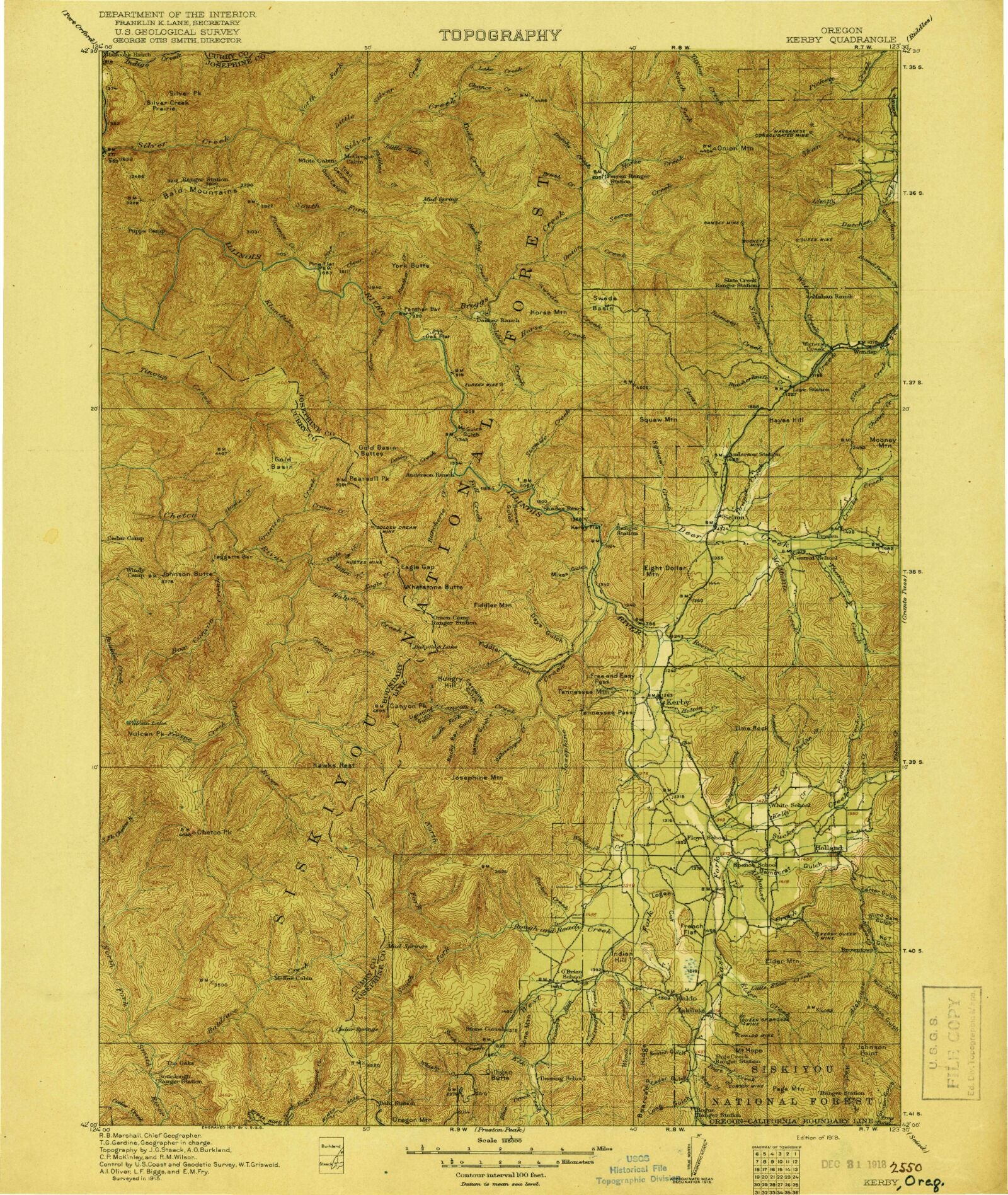 Historic 1918 Kerby Oregon 30'x30' Topo Map – MyTopo Map Store