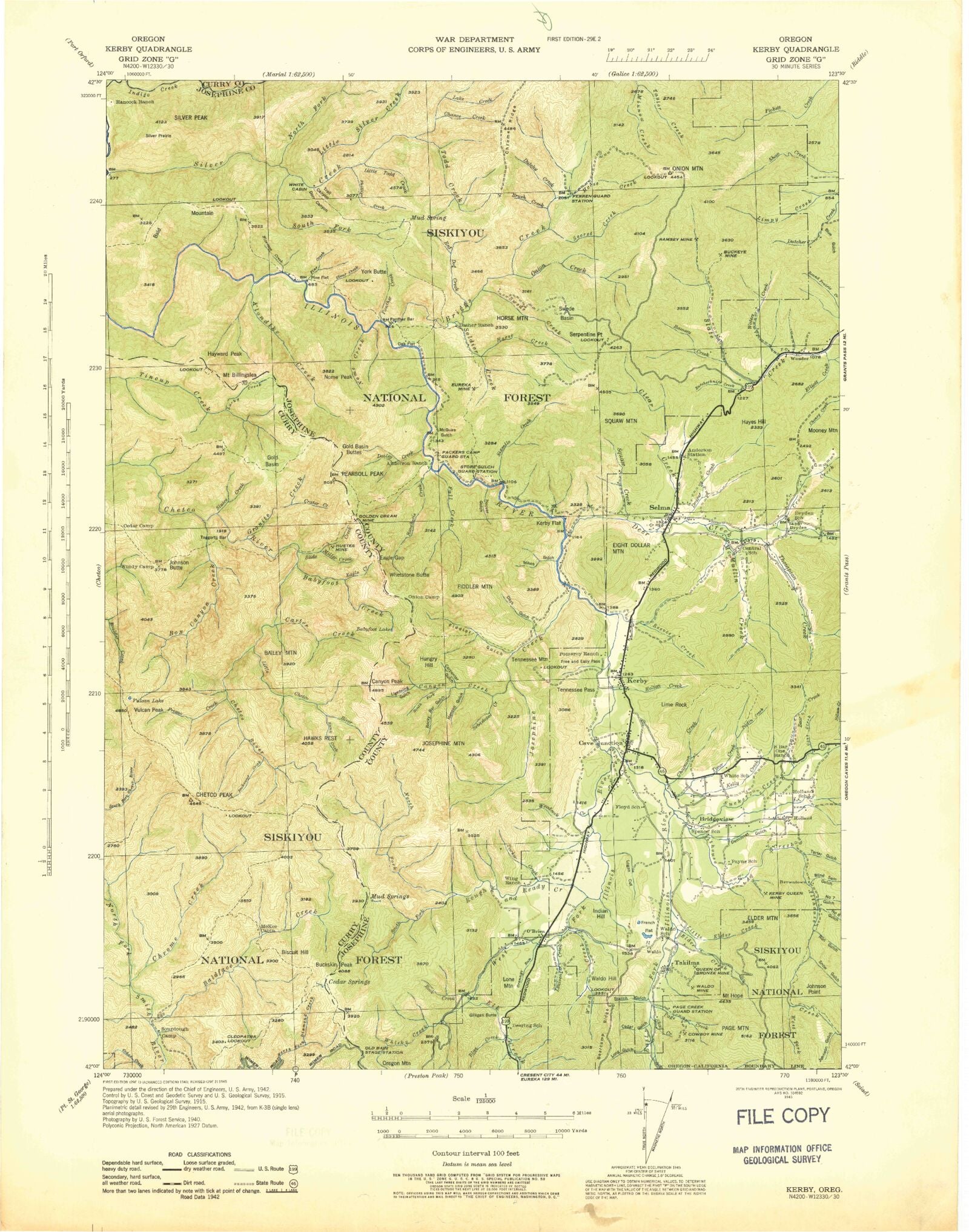 Historic 1945 Kerby Oregon 30'x30' Topo Map – MyTopo Map Store