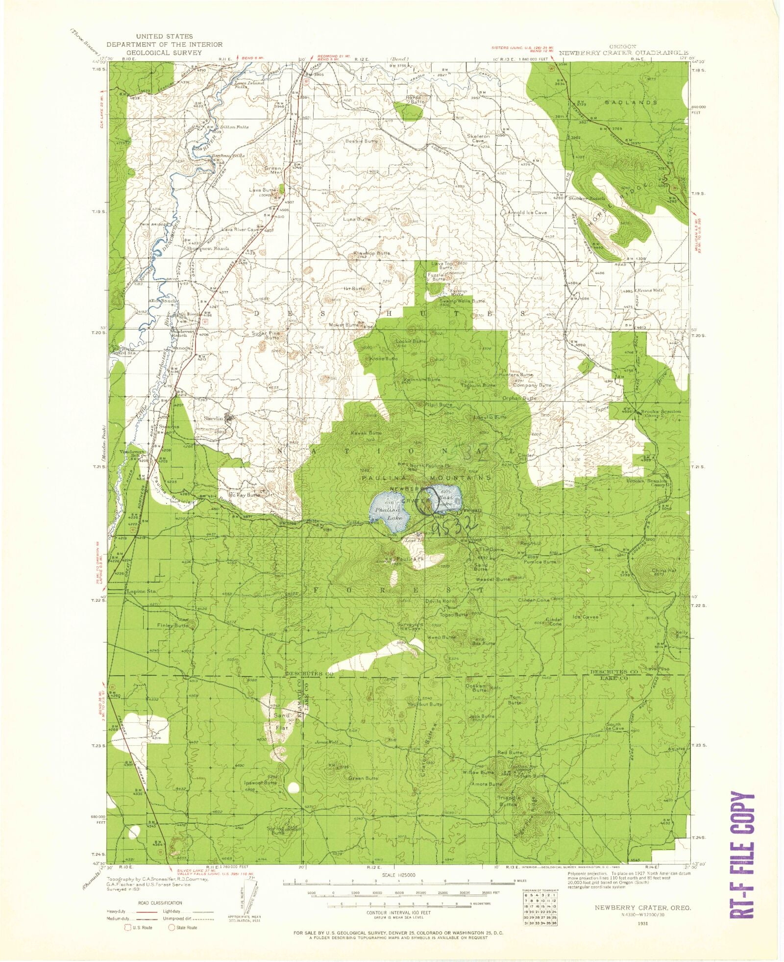 Historic 1931 Newberry Crater Oregon 30'x30' Topo Map – MyTopo Map Store