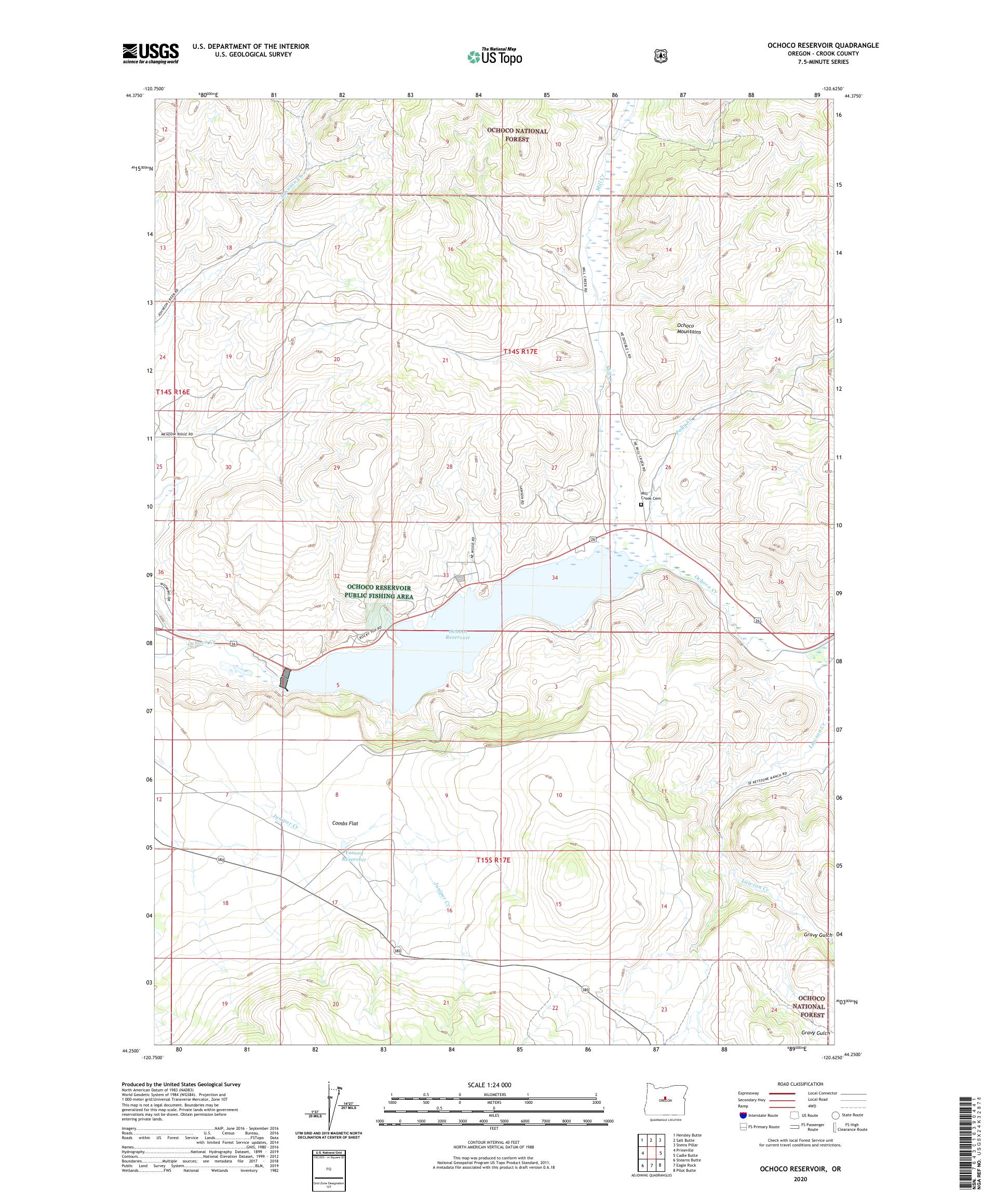Ochoco Reservoir Oregon US Topo Map – MyTopo Map Store