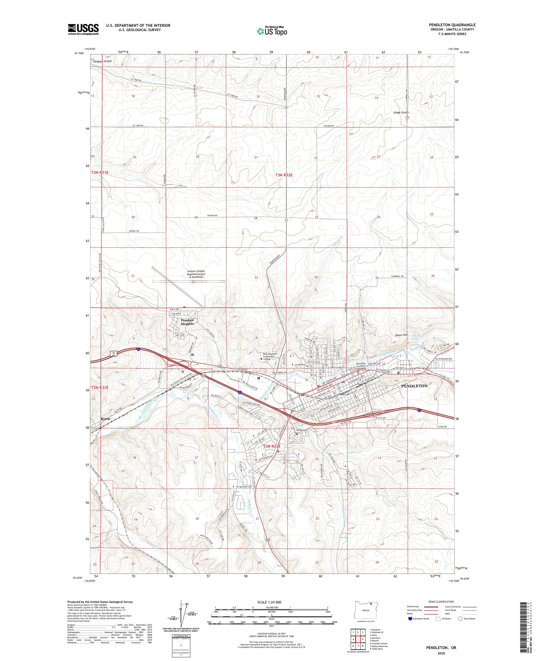 Pendleton Oregon US Topo Map – MyTopo Map Store