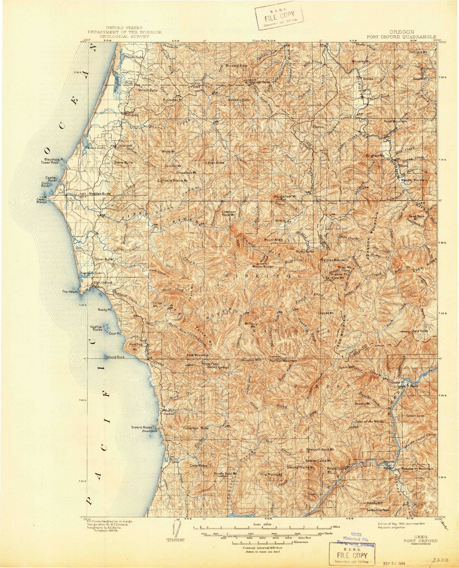 Historic 1903 Port Orford Oregon 30'x30' Topo Map – MyTopo Map Store