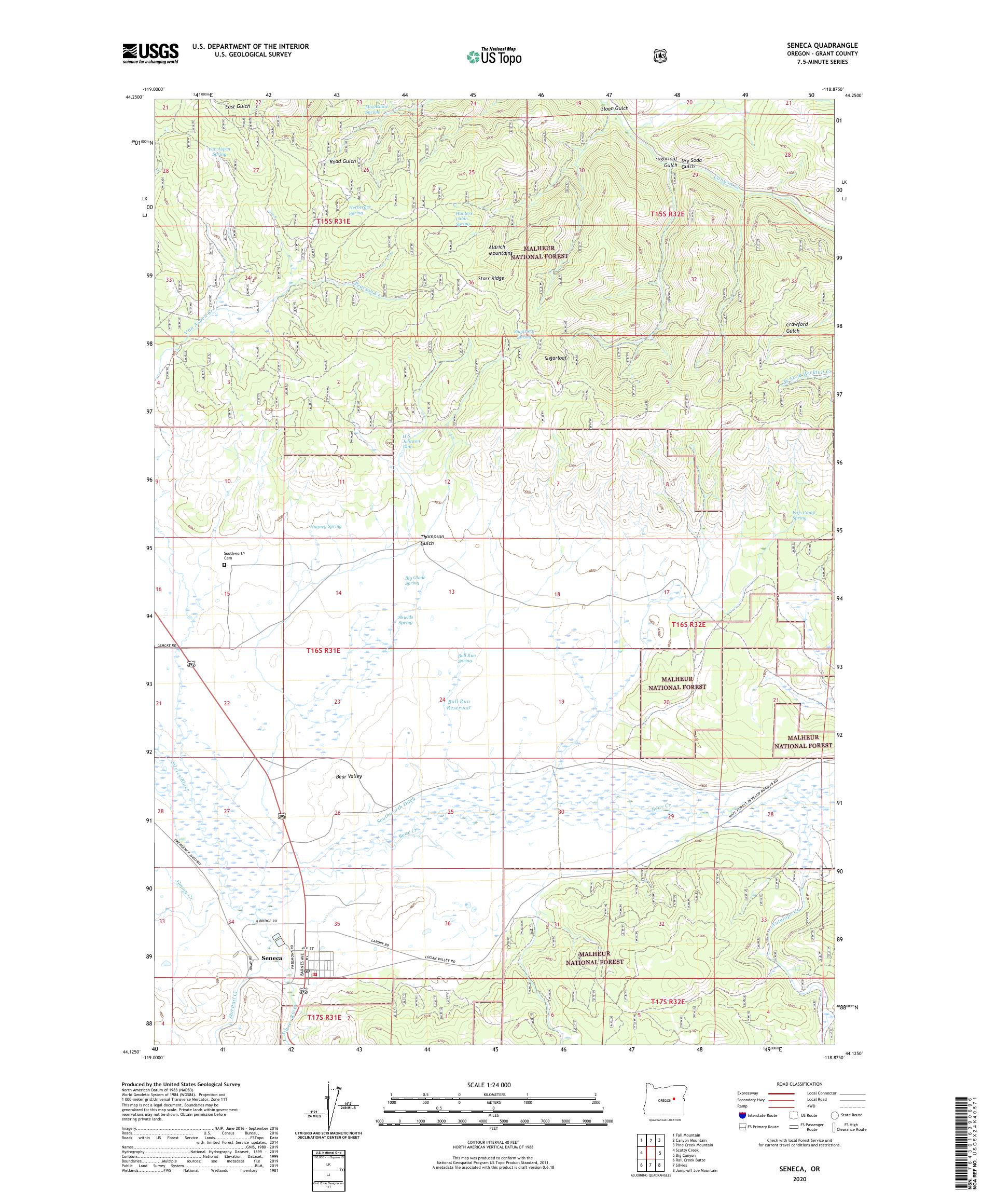 Seneca Oregon US Topo Map – MyTopo Map Store