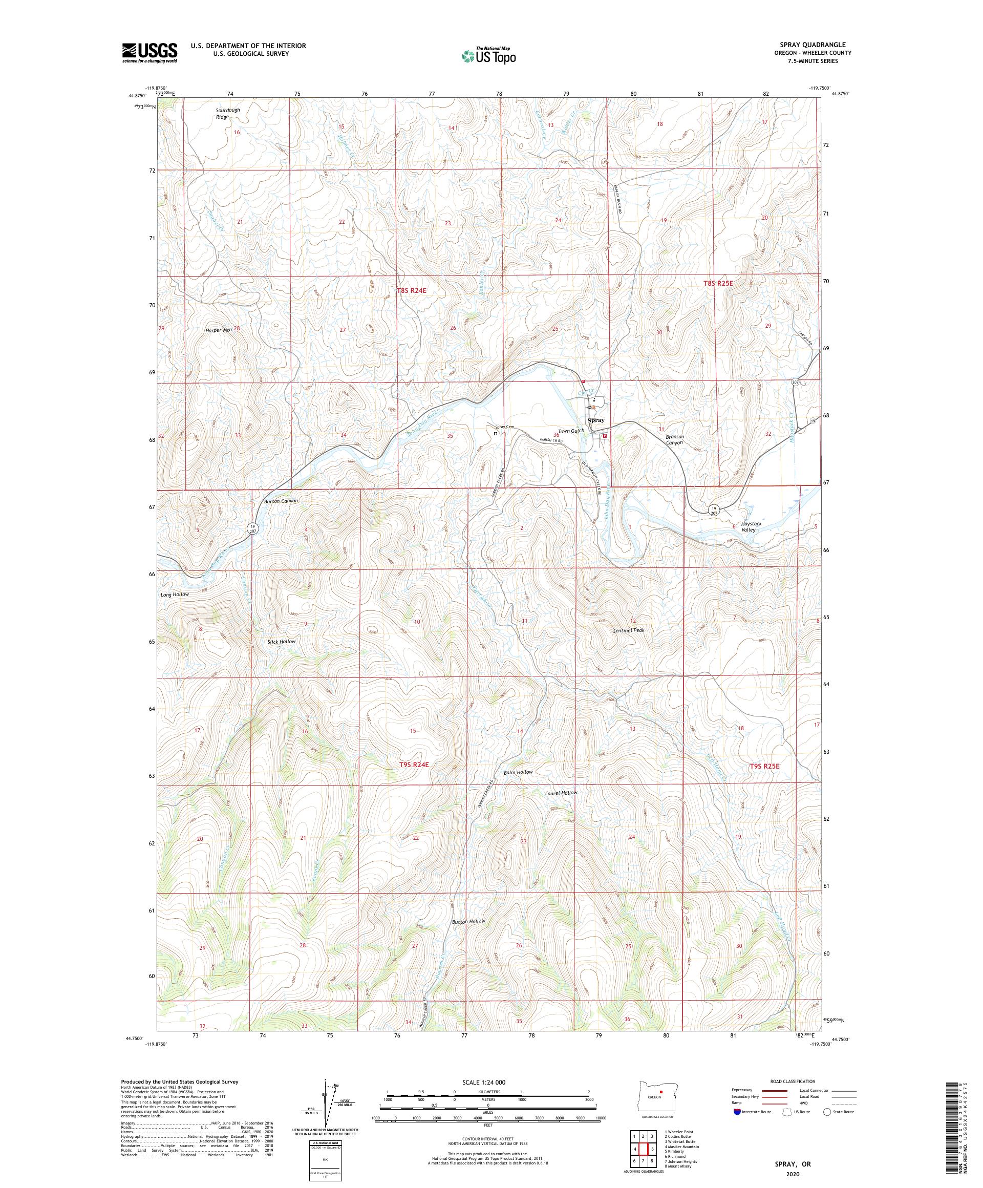 Spray Oregon US Topo Map – MyTopo Map Store