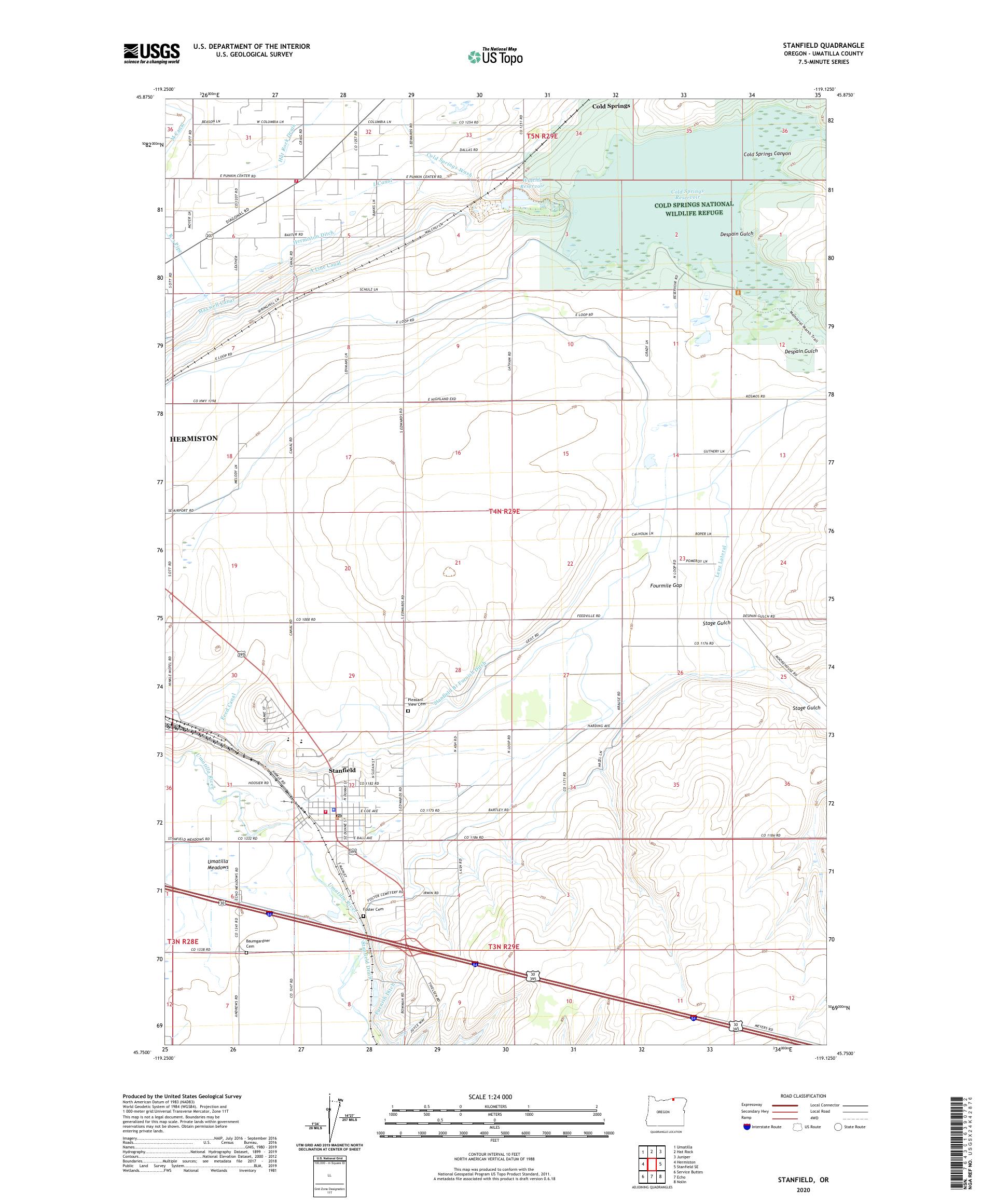 Stanfield Oregon US Topo Map – MyTopo Map Store