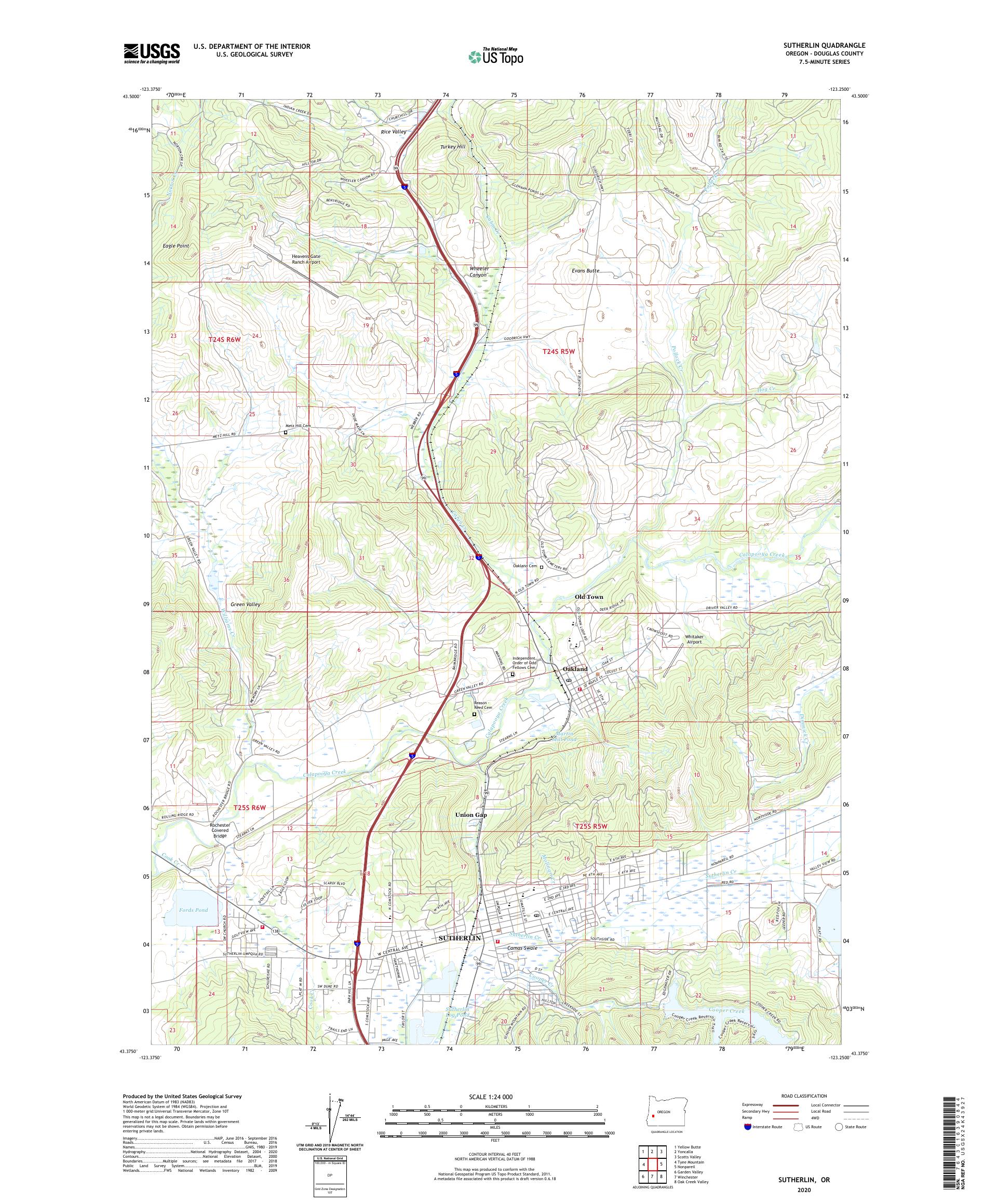 Sutherlin Oregon US Topo Map – MyTopo Map Store