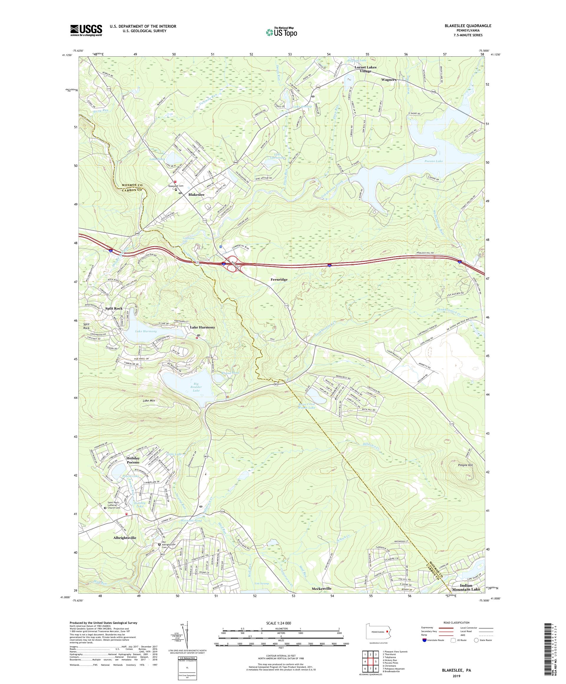 Blakeslee Pennsylvania US Topo Map – MyTopo Map Store