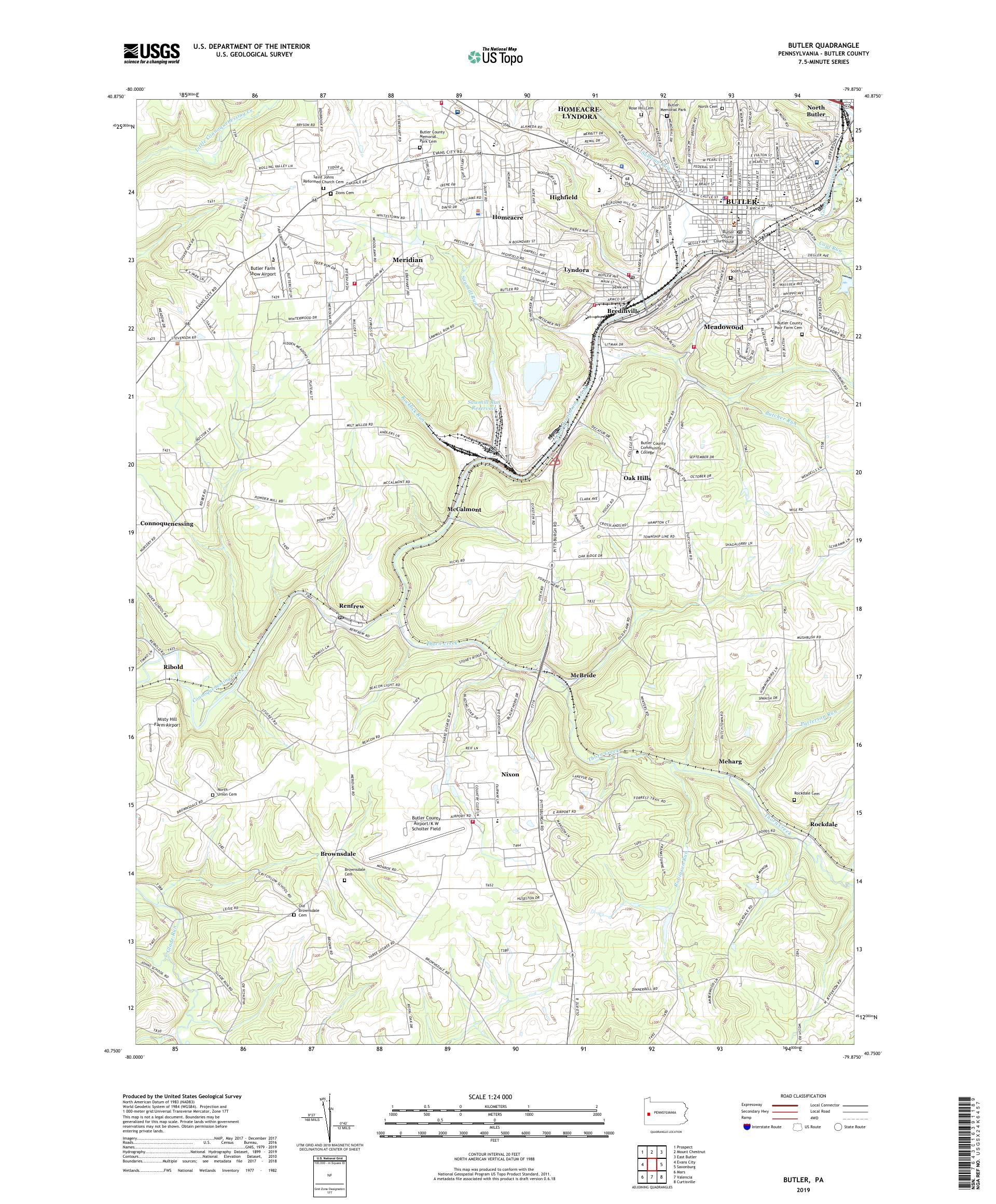 Butler Pennsylvania US Topo Map – MyTopo Map Store
