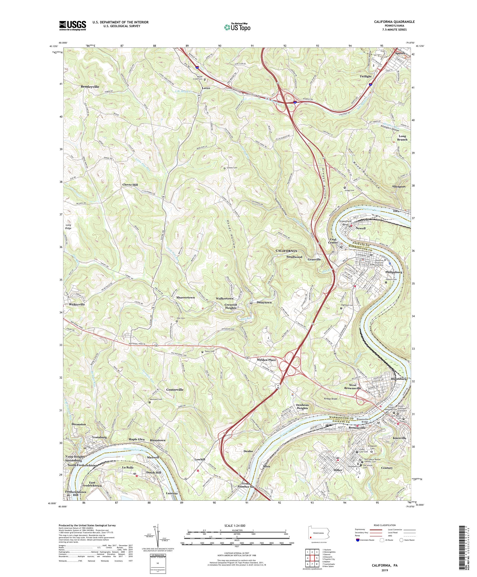 California Pennsylvania US Topo Map – MyTopo Map Store