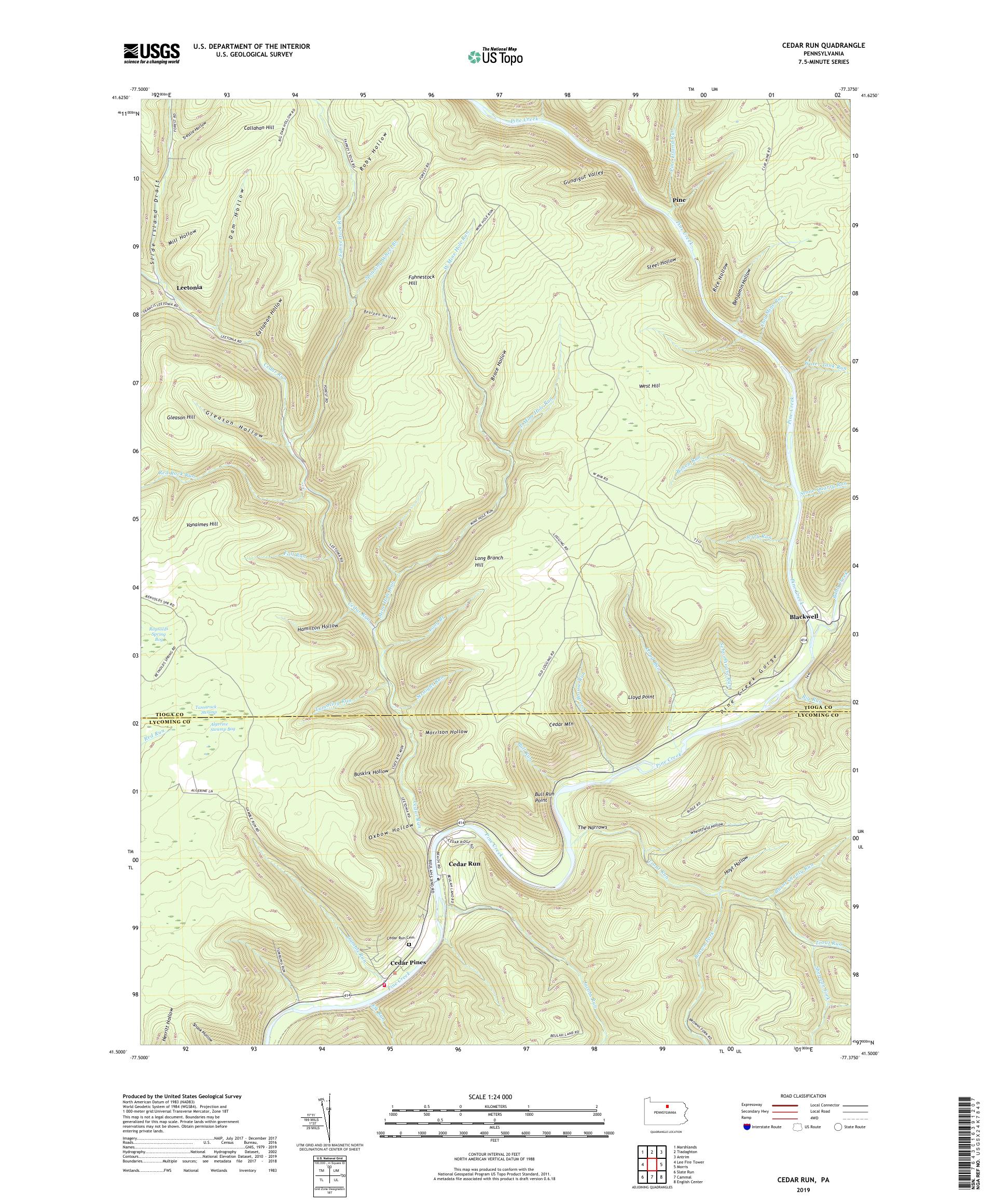 Cedar Run Pennsylvania US Topo Map – MyTopo Map Store