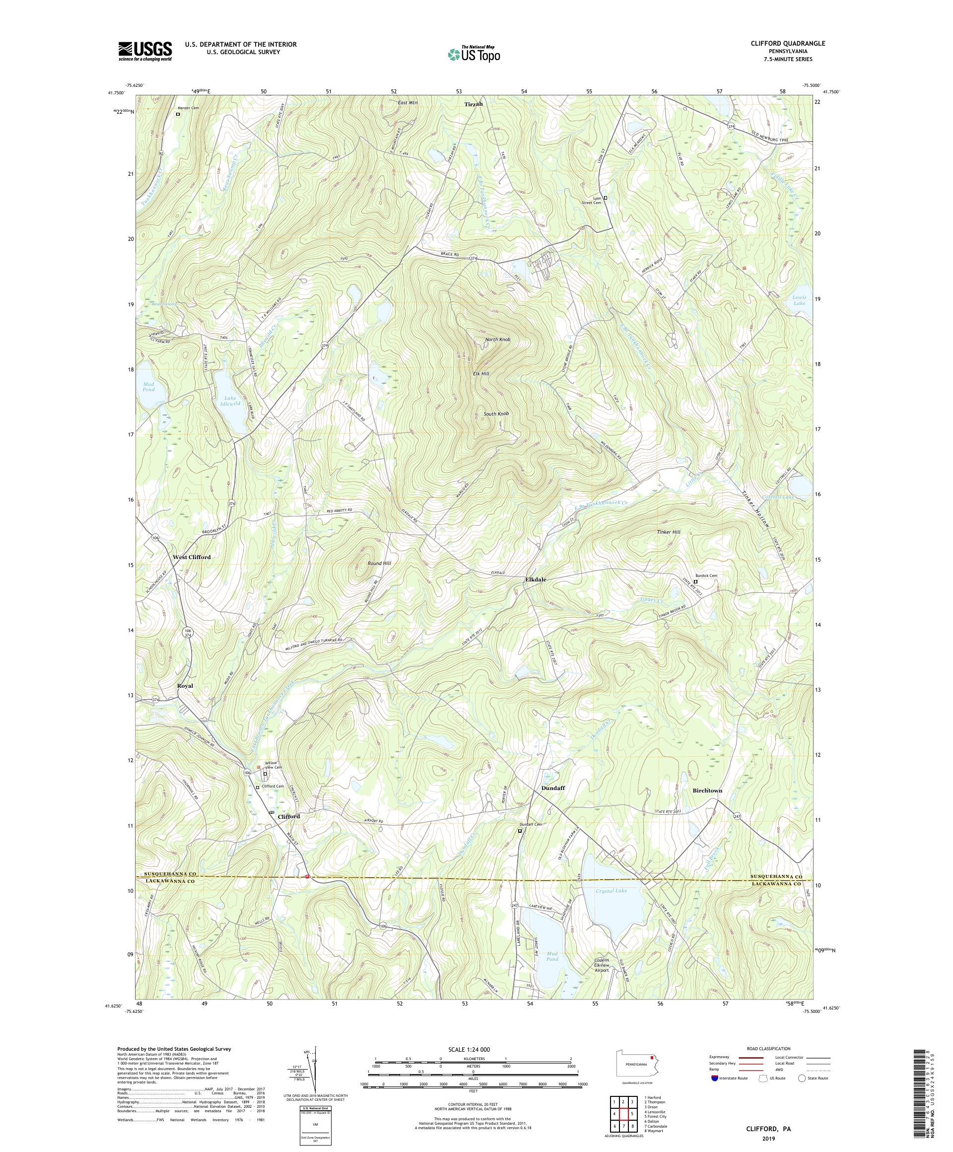 Clifford Pennsylvania US Topo Map – MyTopo Map Store