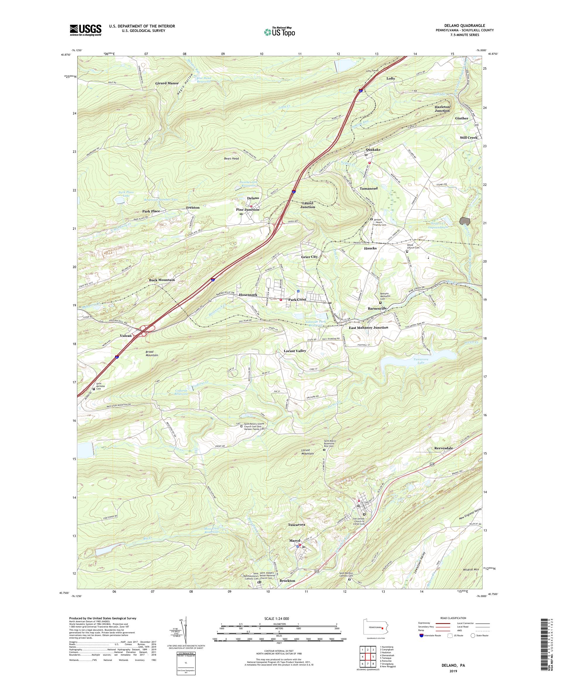 Delano Pennsylvania US Topo Map – MyTopo Map Store