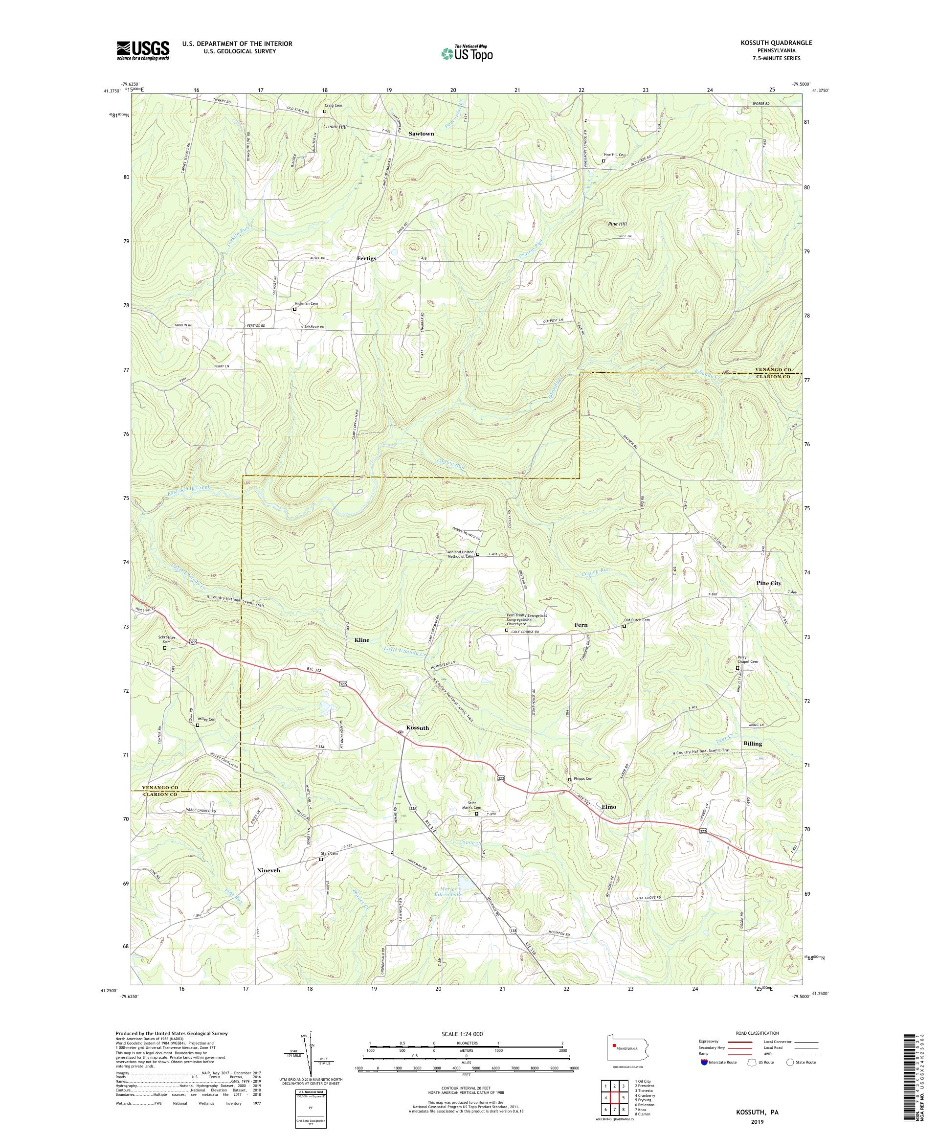 Kossuth Pennsylvania US Topo Map – MyTopo Map Store