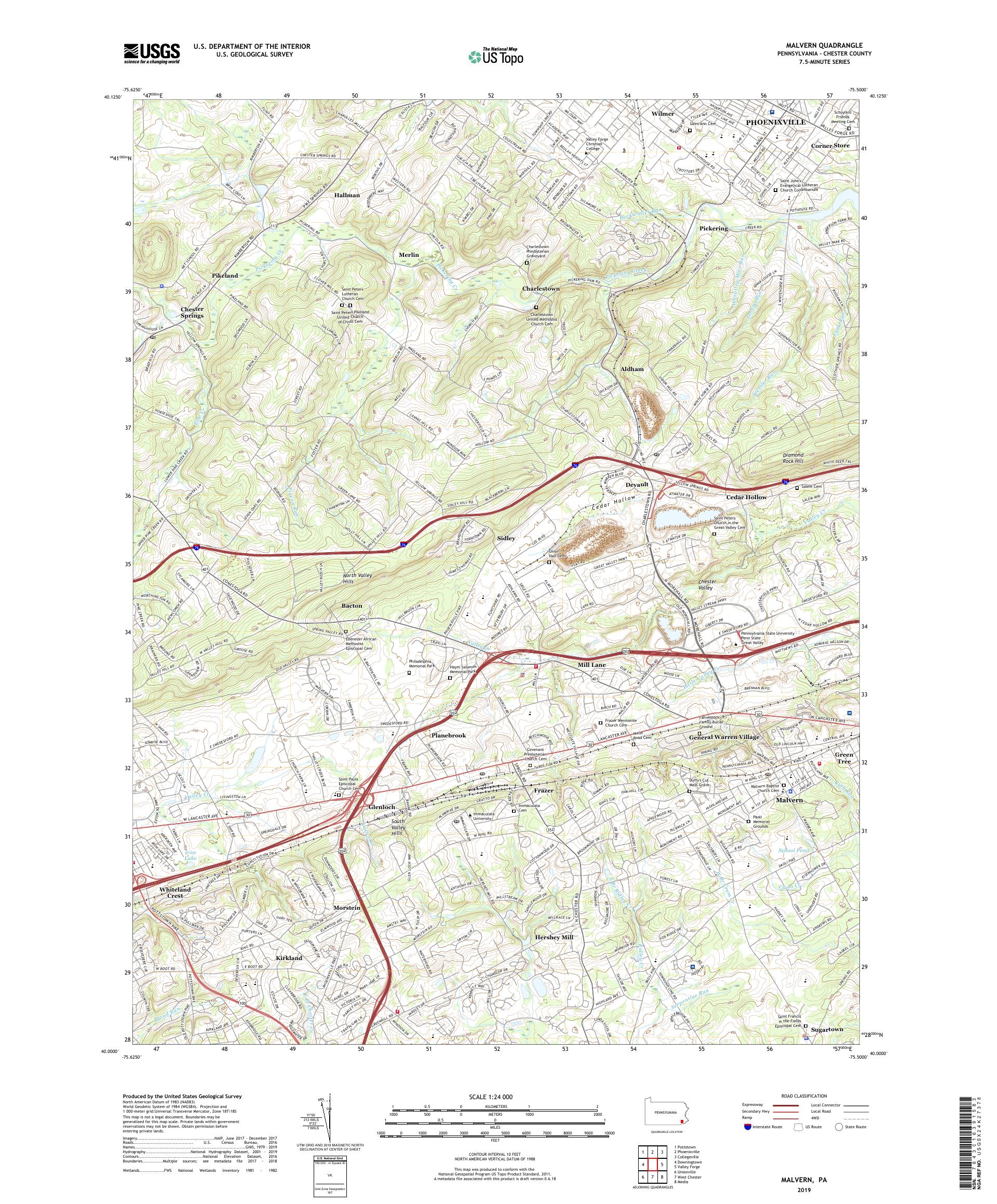Malvern Pennsylvania US Topo Map – MyTopo Map Store