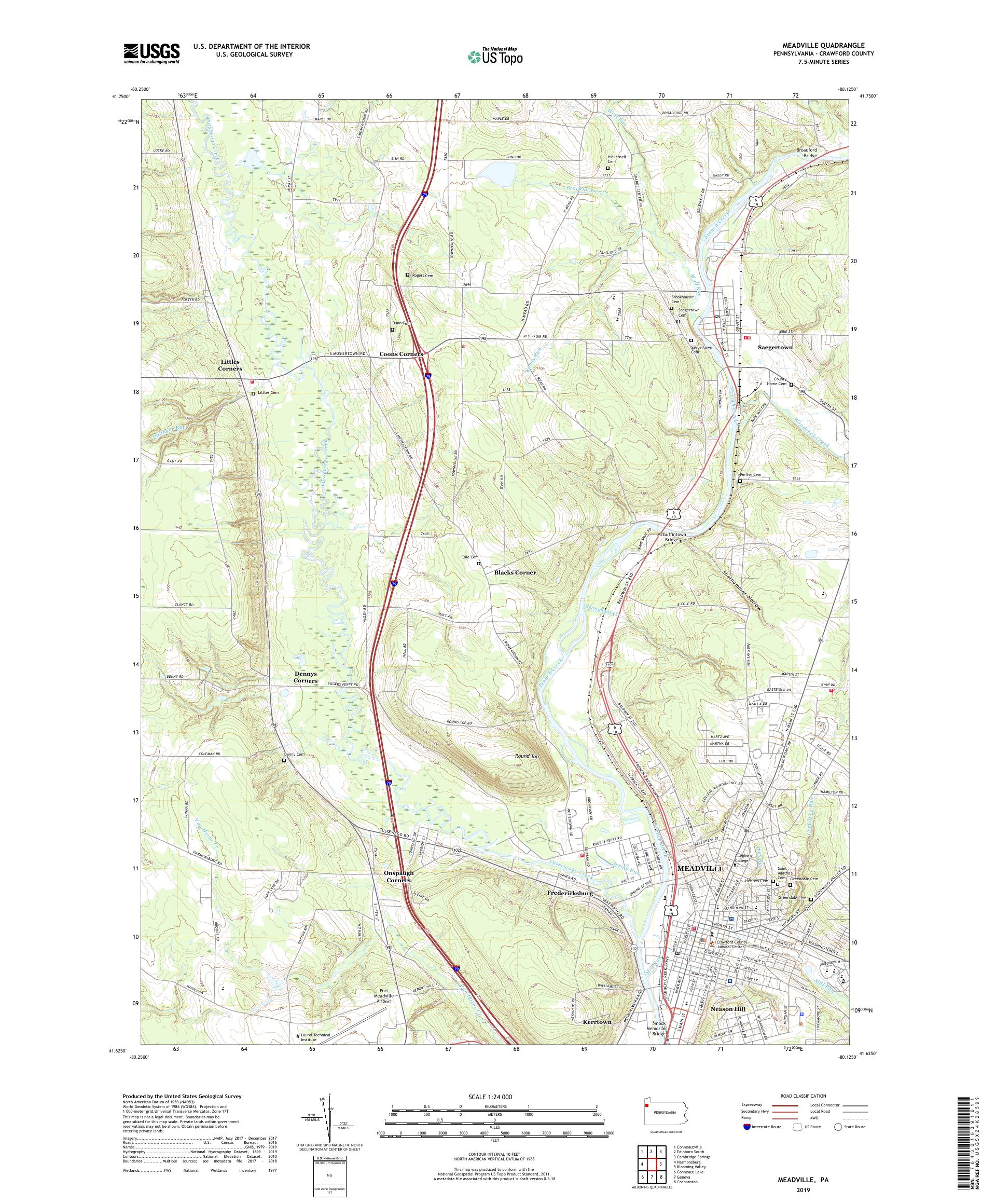 Meadville Pennsylvania US Topo Map – MyTopo Map Store