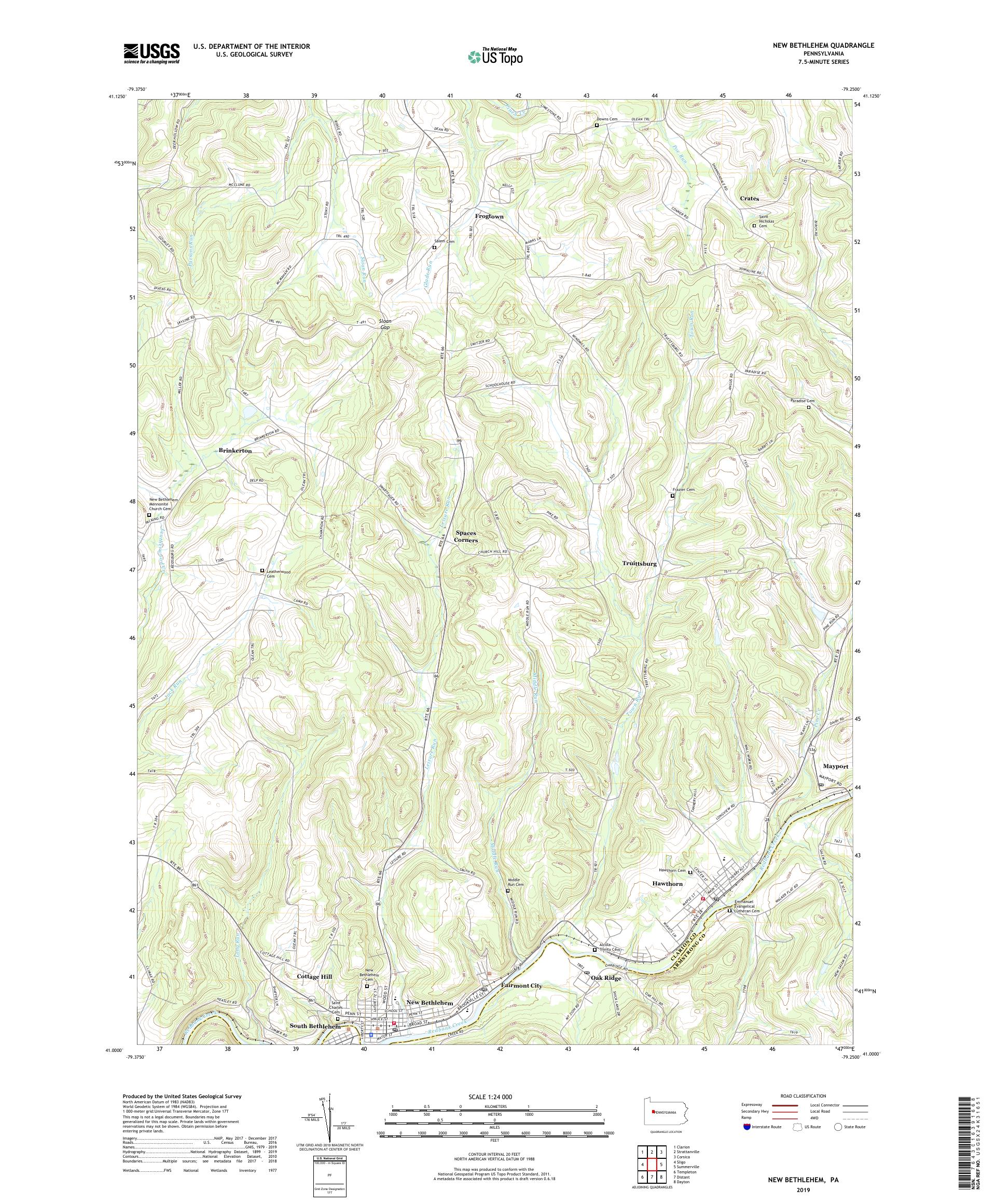 New Bethlehem Pennsylvania US Topo Map – MyTopo Map Store