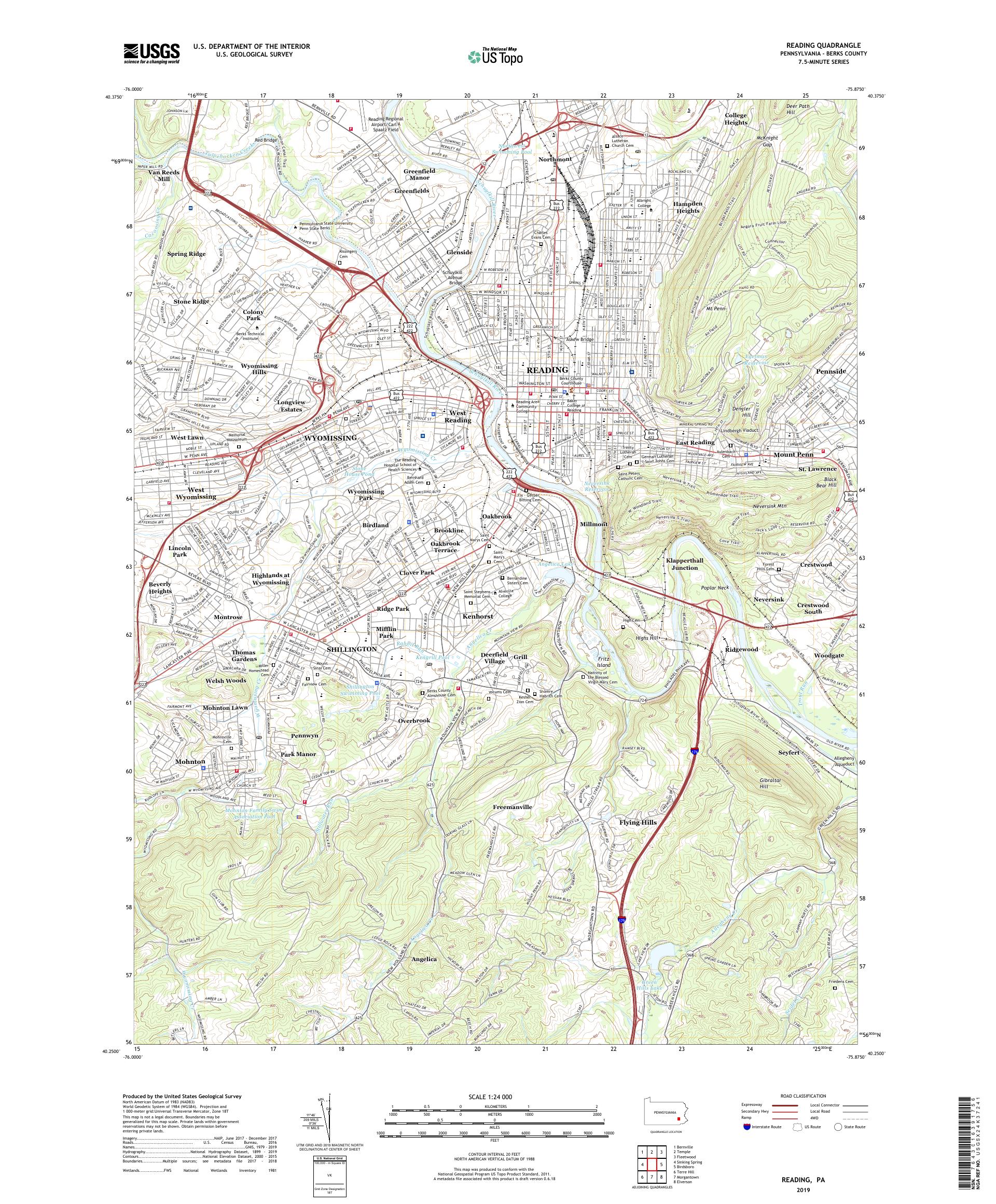 Reading Pennsylvania US Topo Map – MyTopo Map Store