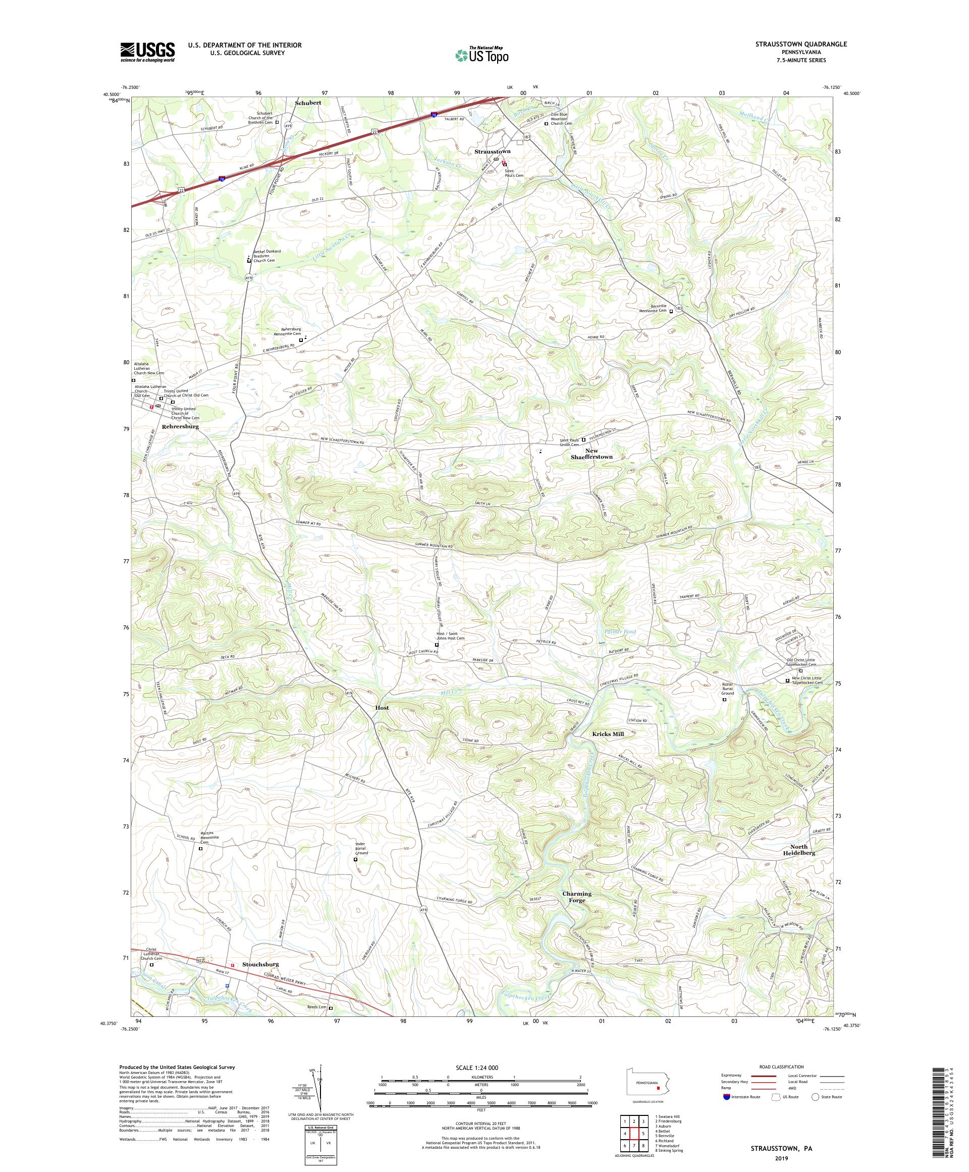 Strausstown Pennsylvania US Topo Map – MyTopo Map Store