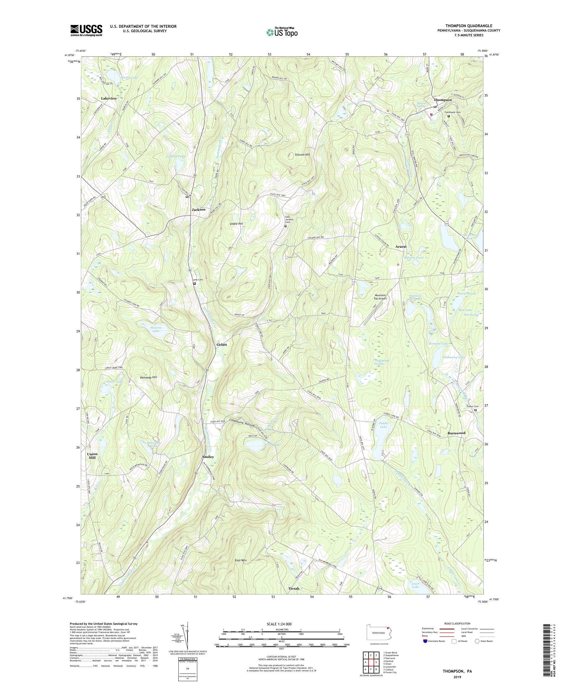Thompson Pennsylvania US Topo Map – MyTopo Map Store