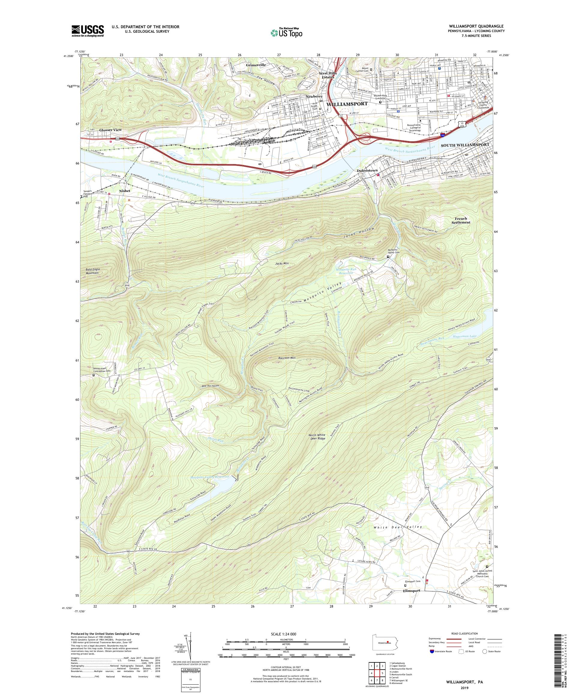 Williamsport Pennsylvania US Topo Map – MyTopo Map Store
