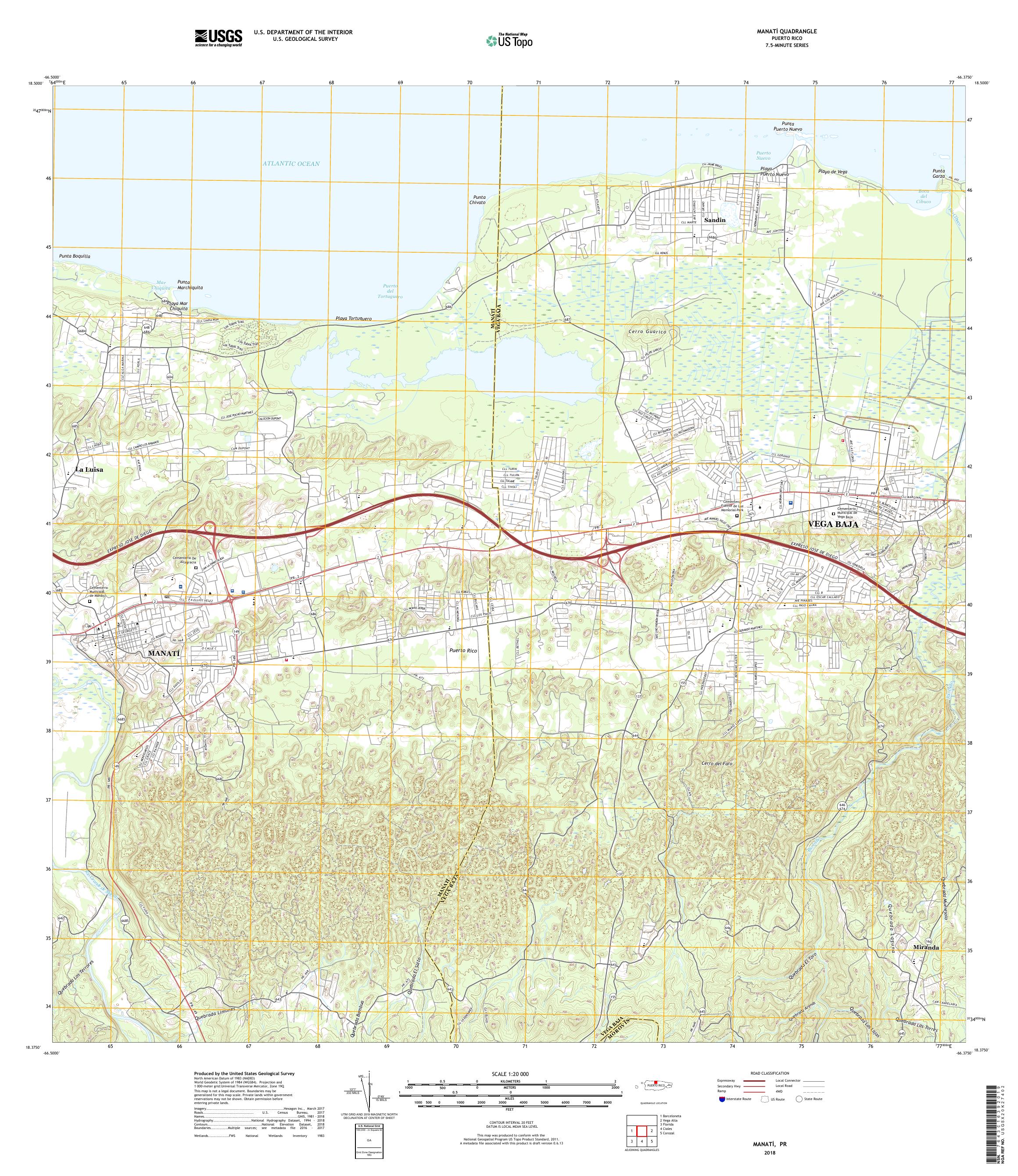 Manati Puerto Rico US Topo Map – MyTopo Map Store