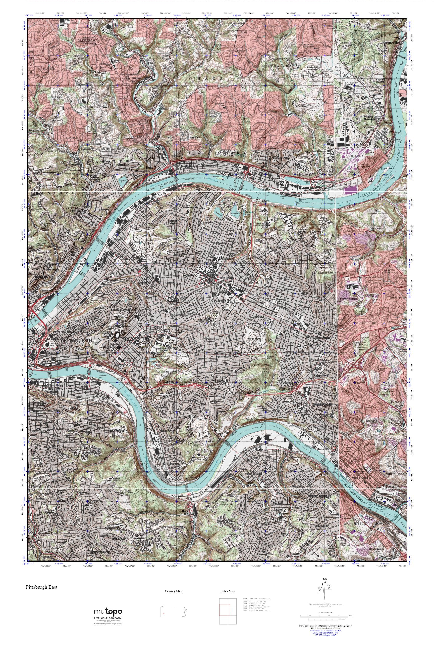Pittsburgh East MyTopo Explorer Series Map – MyTopo Map Store