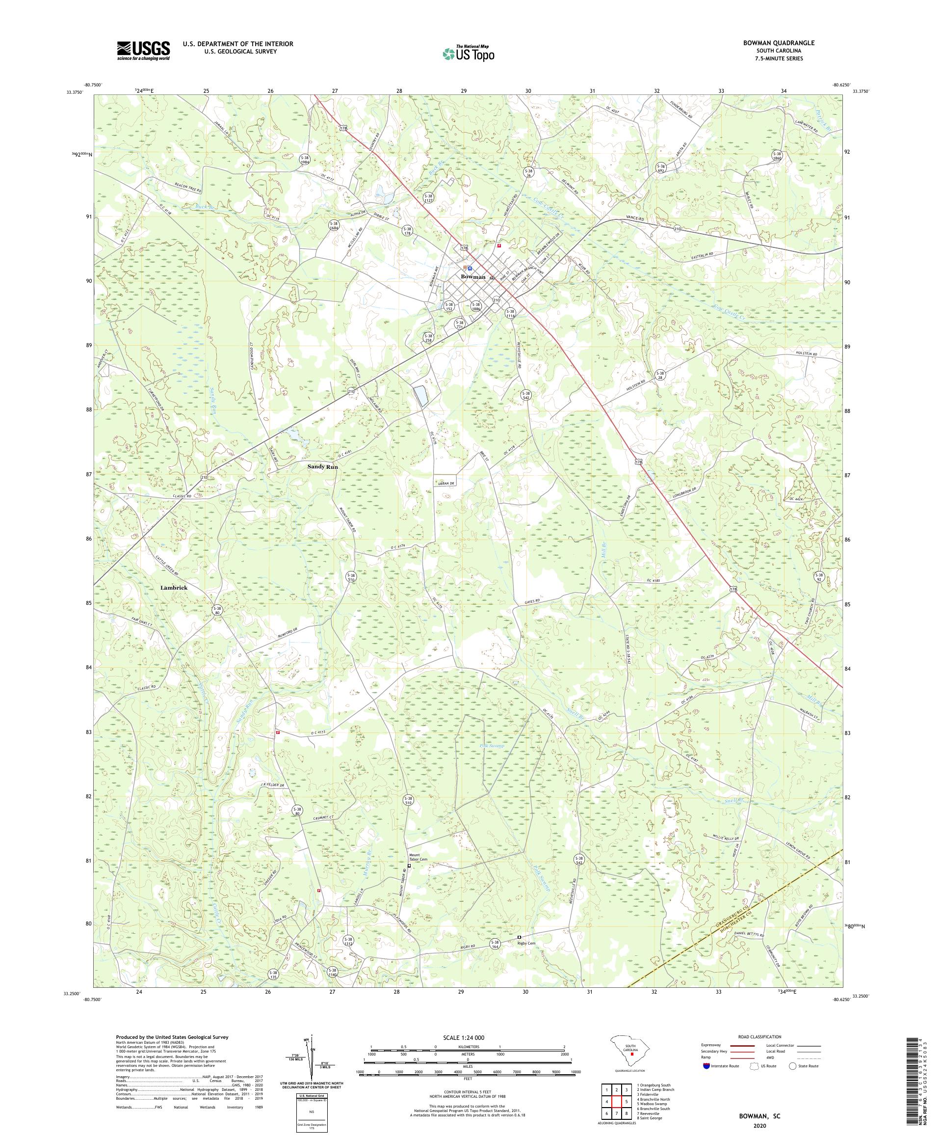Bowman South Carolina US Topo Map – MyTopo Map Store