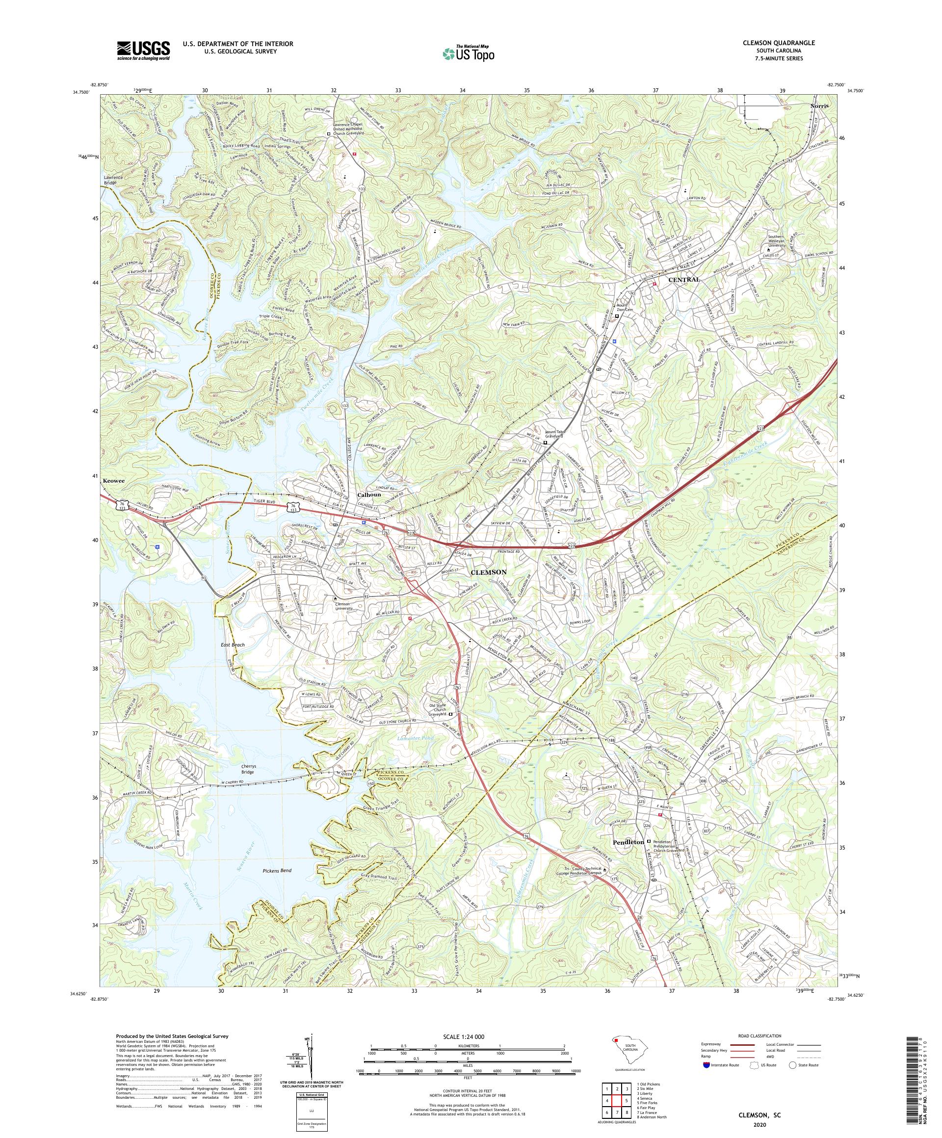 Clemson South Carolina US Topo Map – MyTopo Map Store