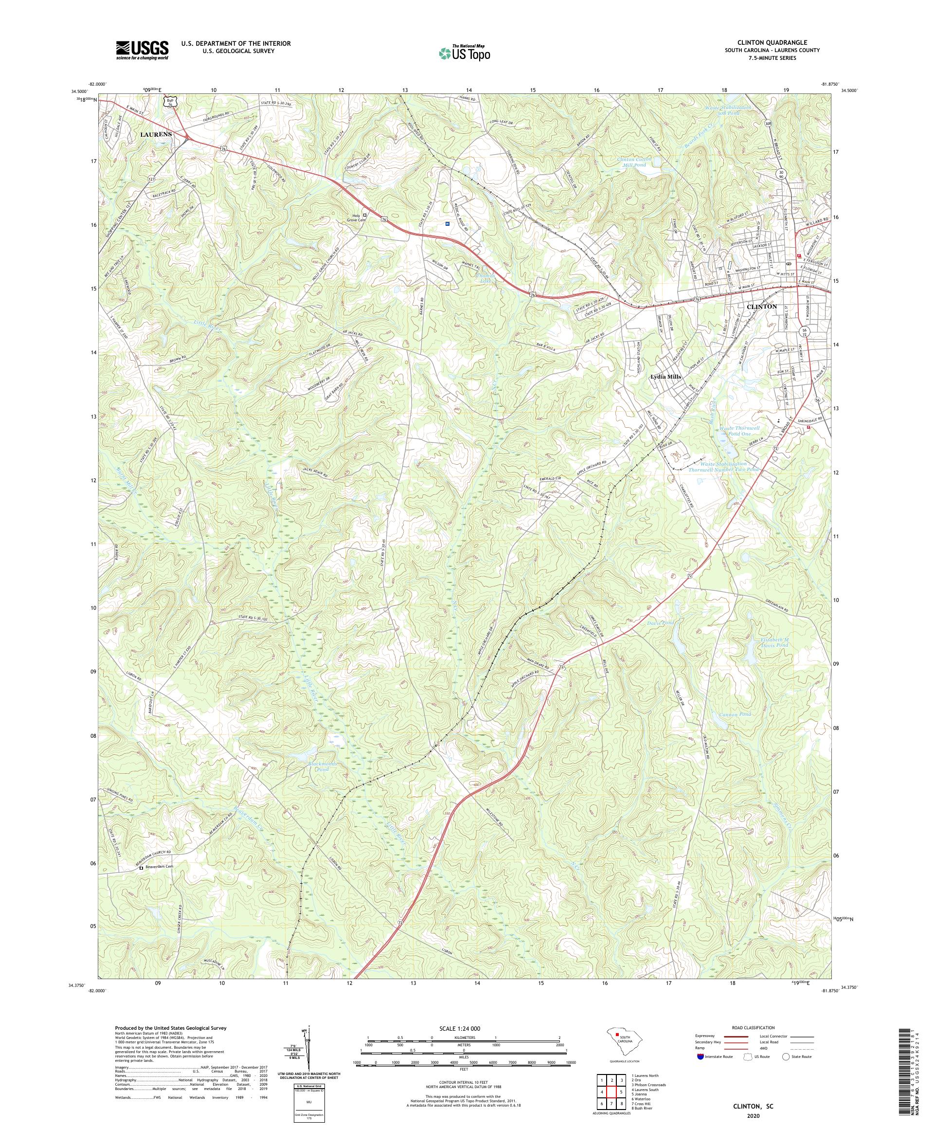 Clinton South Carolina US Topo Map – MyTopo Map Store