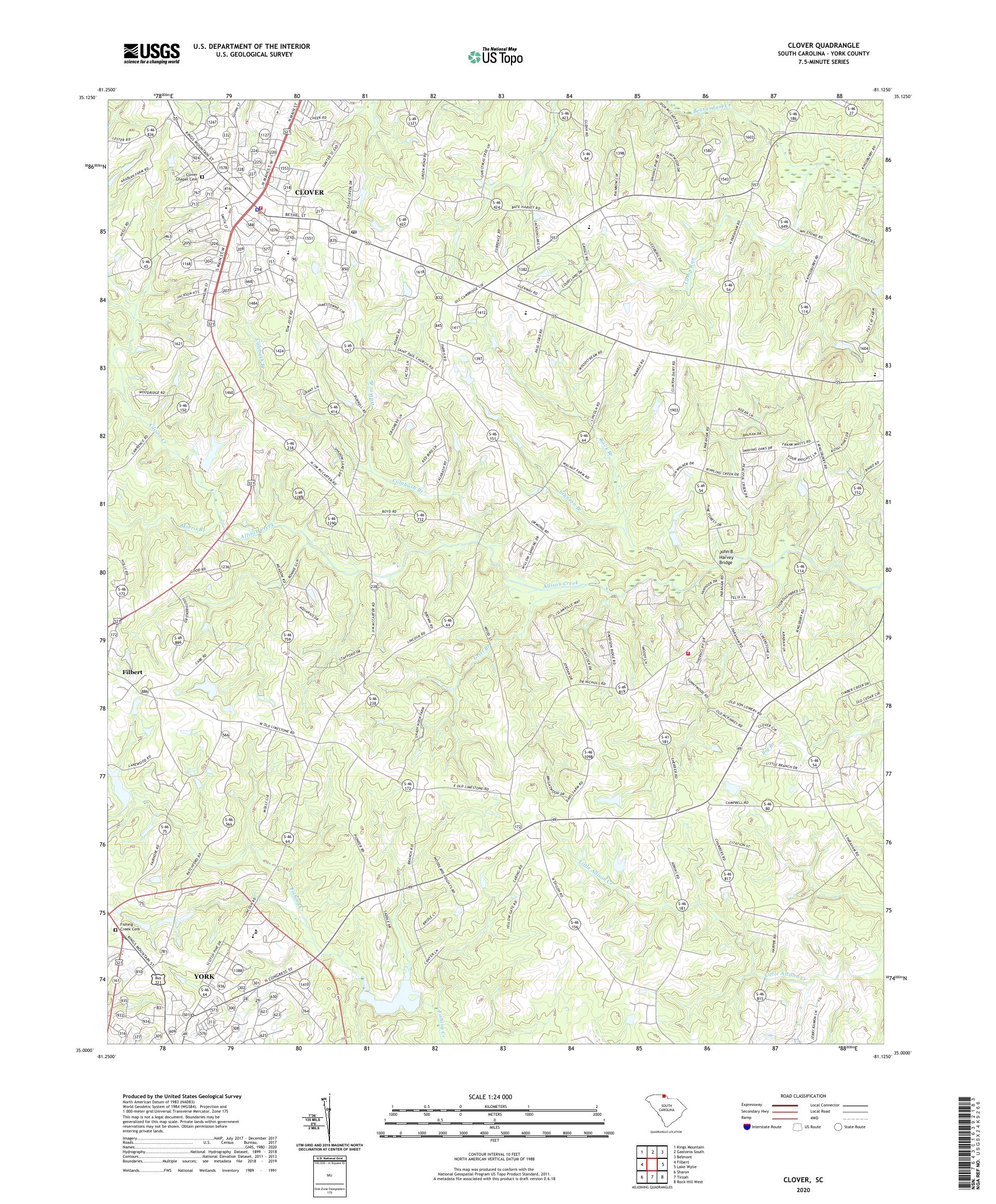 Clover South Carolina US Topo Map – MyTopo Map Store